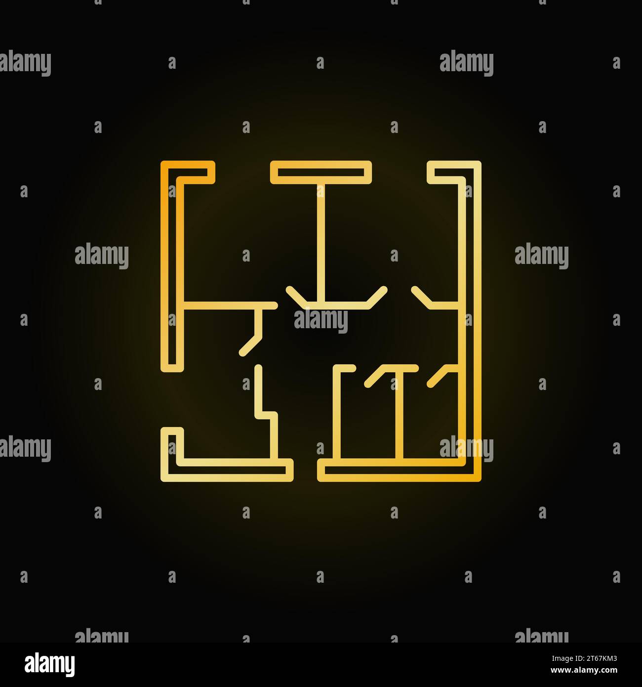 Apartment floor plan vector icon - outline golden square house plan ...