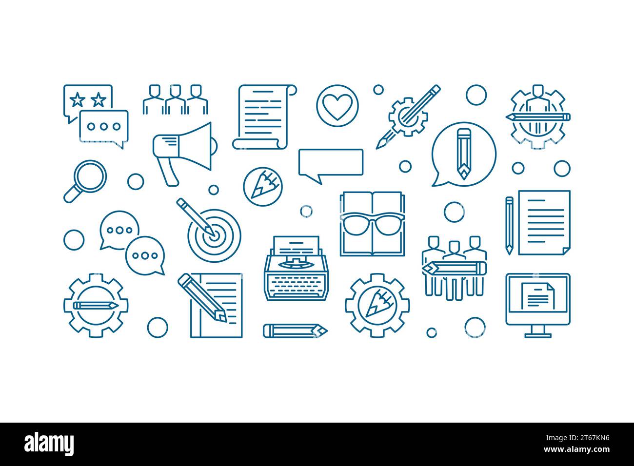 Creative writing vector concept horizontal banner made with thin line ...