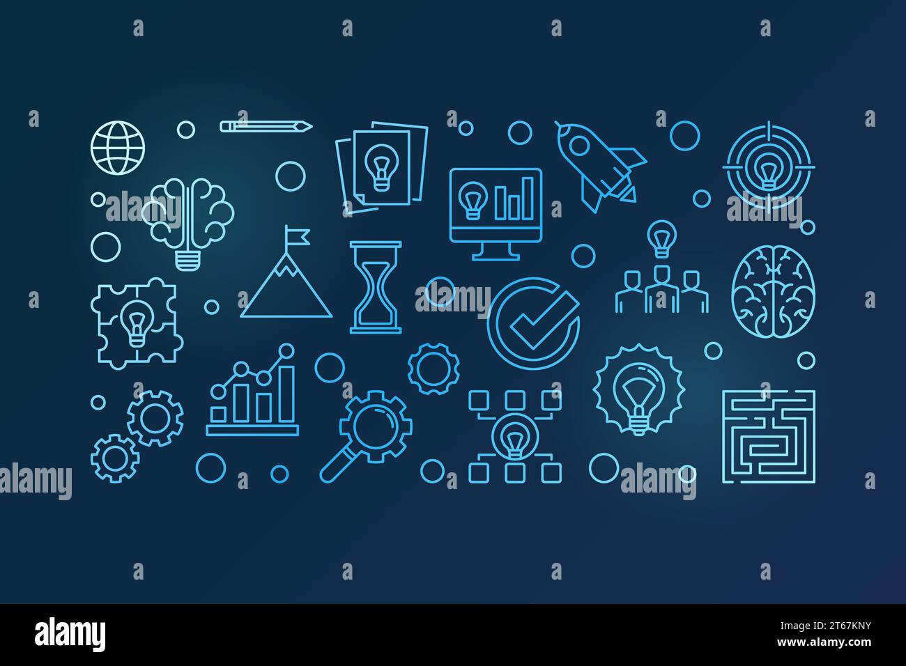 Brainstorm outline blue horizontal illustration. Vector Brainstorming ...