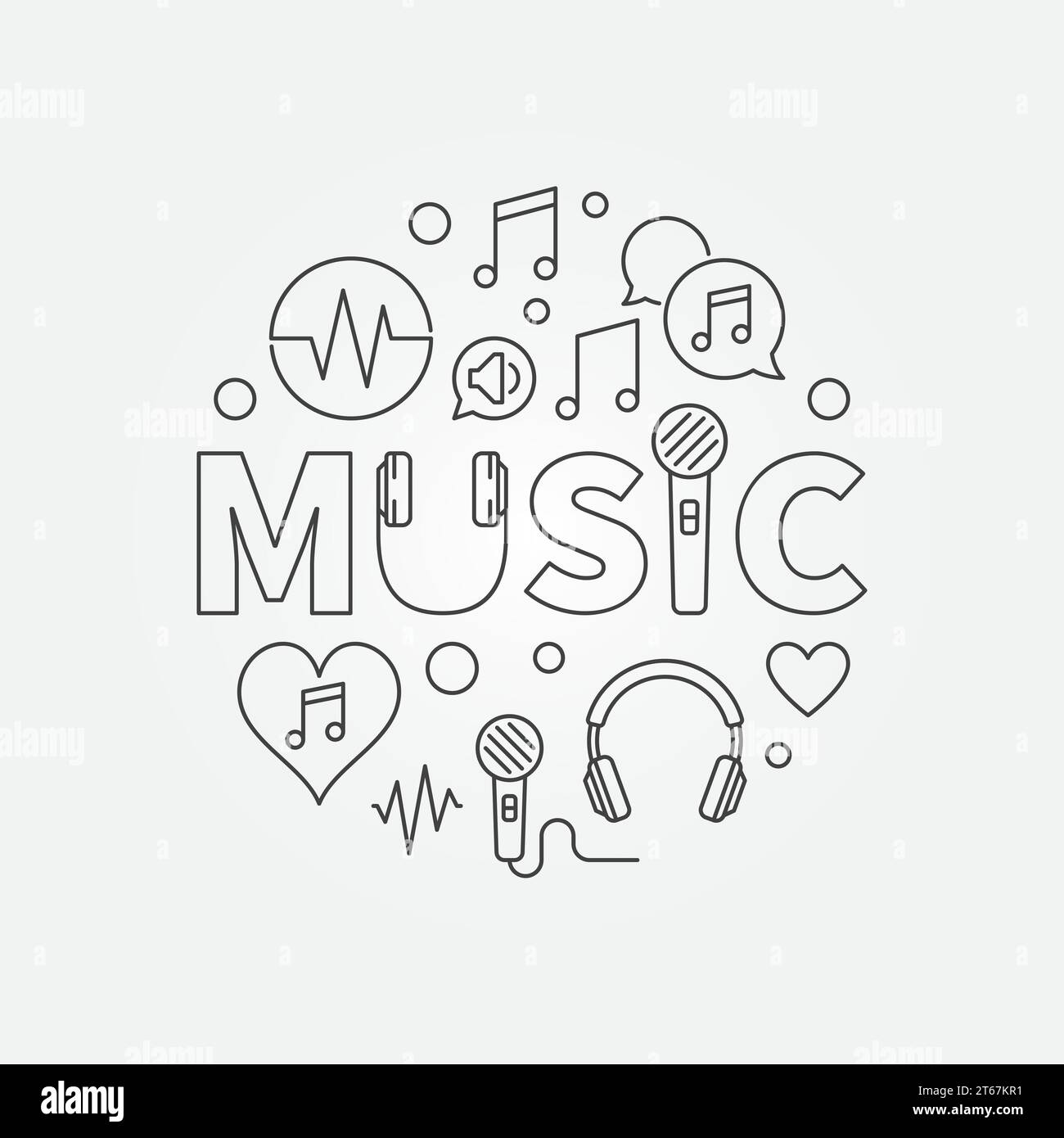 Word Music with outline icons in circle shape. Vector modern minimal ...