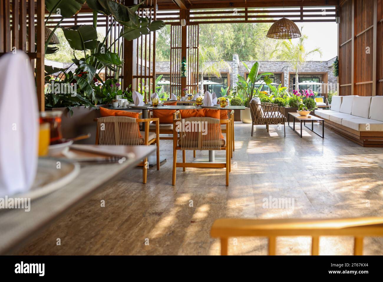 Cozy cafeteria with stylish furniture. Interior design Stock Photo - Alamy