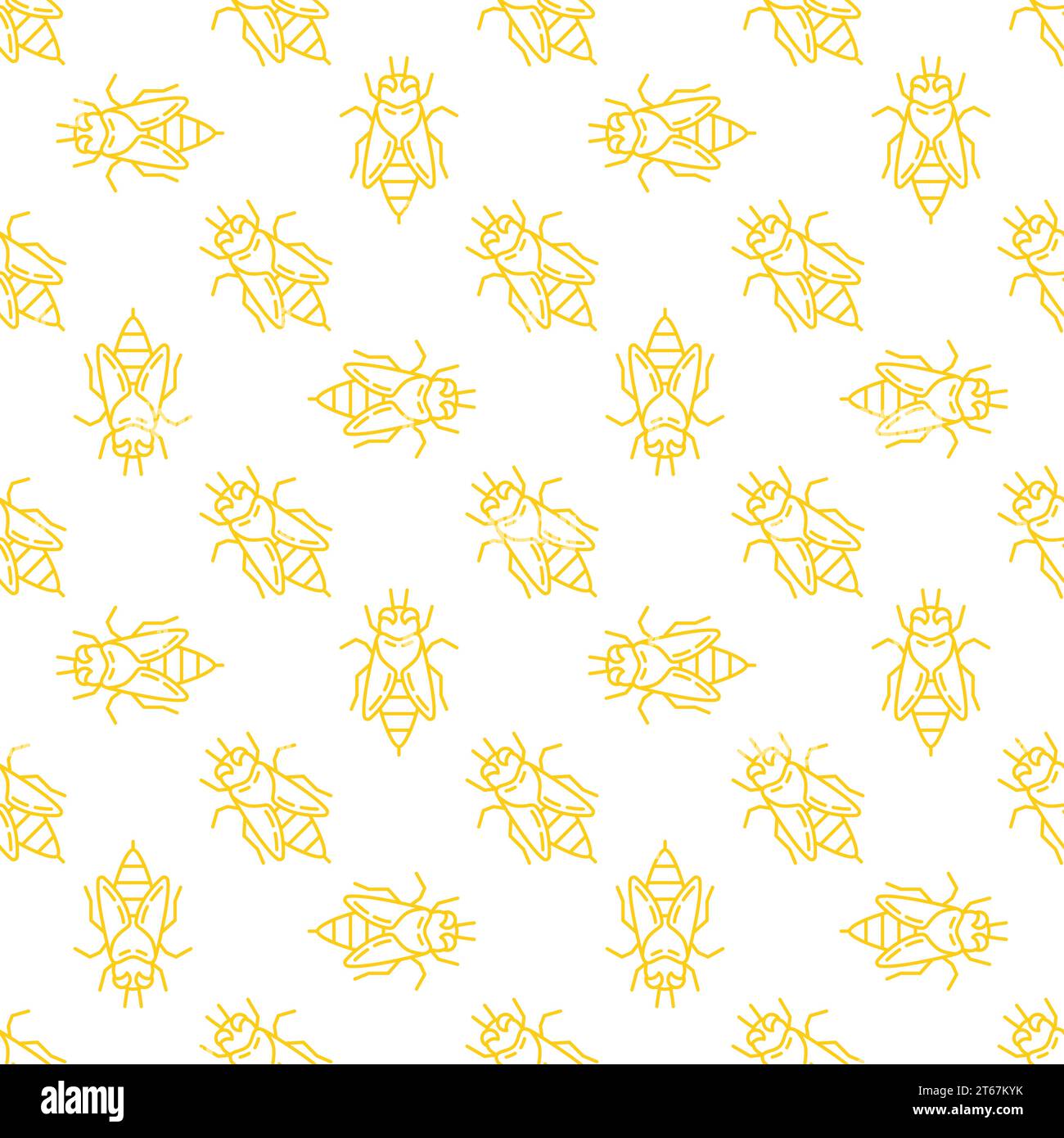 Honey bee vector seamless pattern or background in thin line style ...