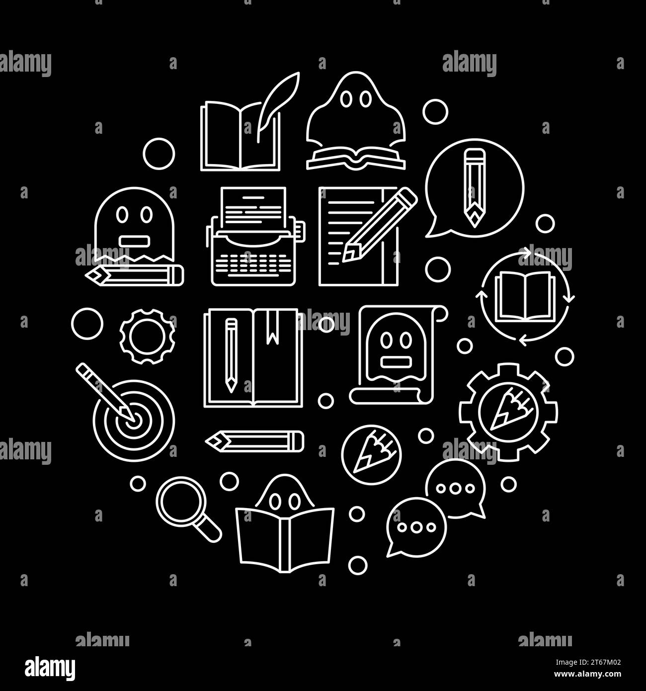 Ghostwriter vector round illustration made with ghostwriting thin line ...