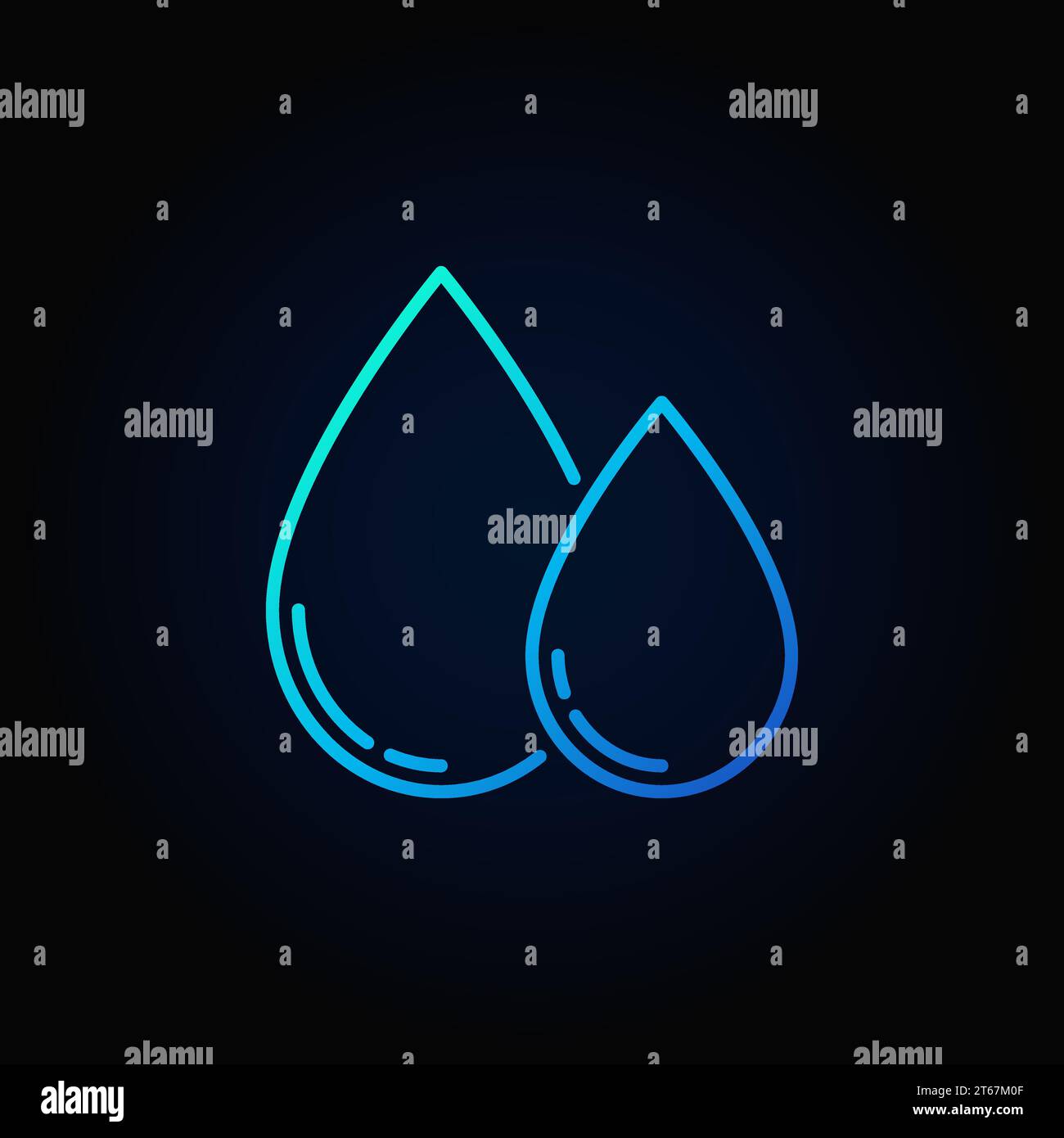 Two water drops colorful icon - vector outline symbol on dark ...