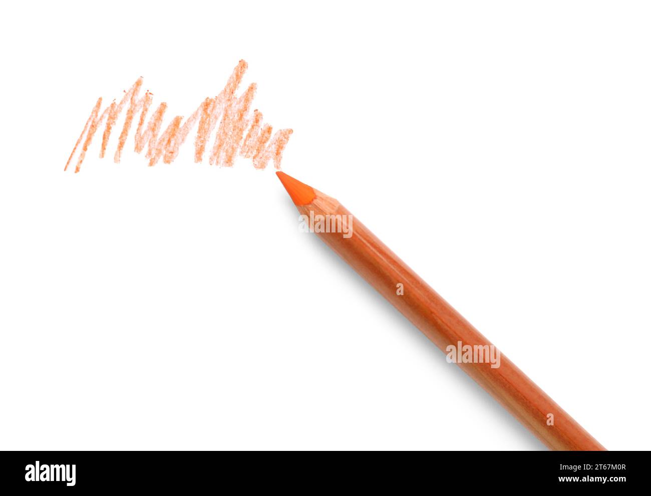 Orange pastel pencil and scribble isolated on white, top view. Drawing ...