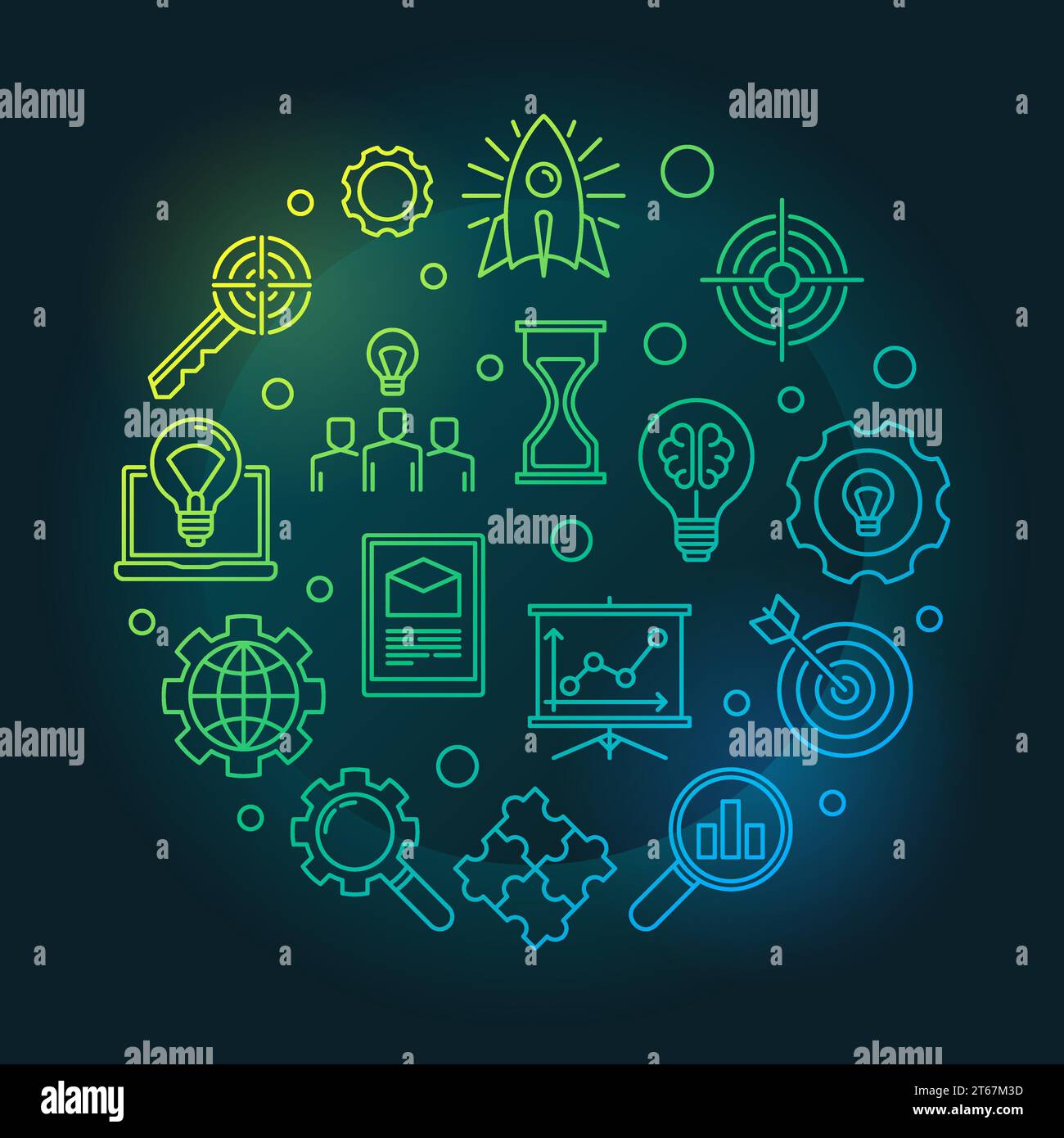 Research round vector creative illustration in thin line style on dark ...