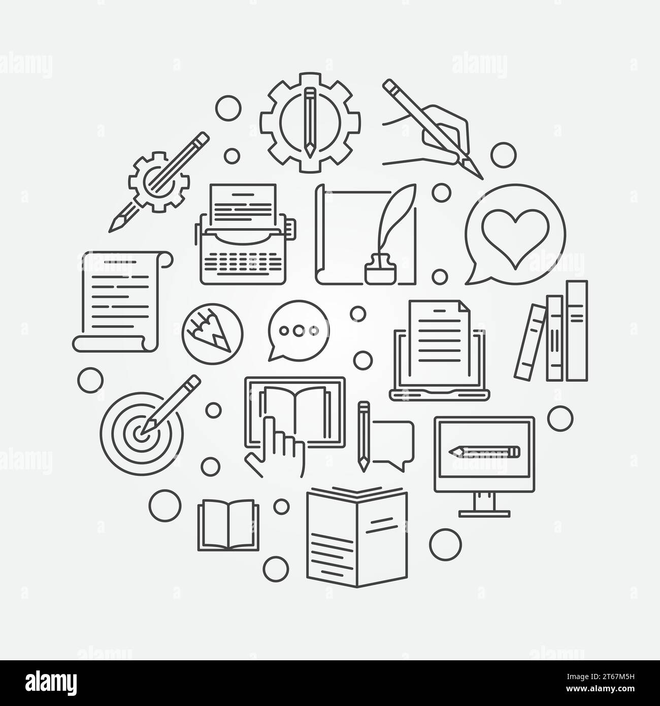 Writer vector circular concept illustration made with linear writing ...