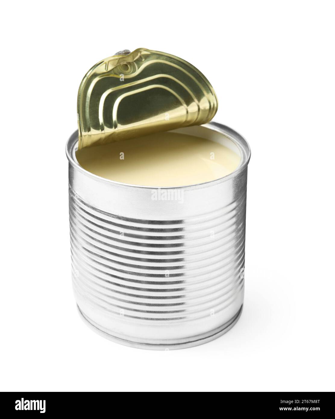 Open tin can with condensed milk isolated on white Stock Photo - Alamy