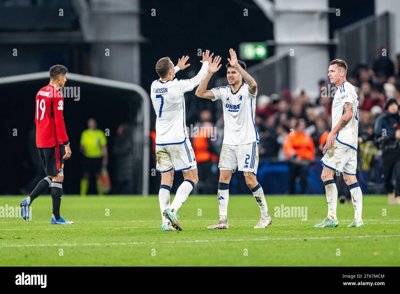 Copenhagen, Denmark. 08th Nov, 2023. Viktor Claesson (7) and Kevin Diks (2) of FC Copenhagen ...