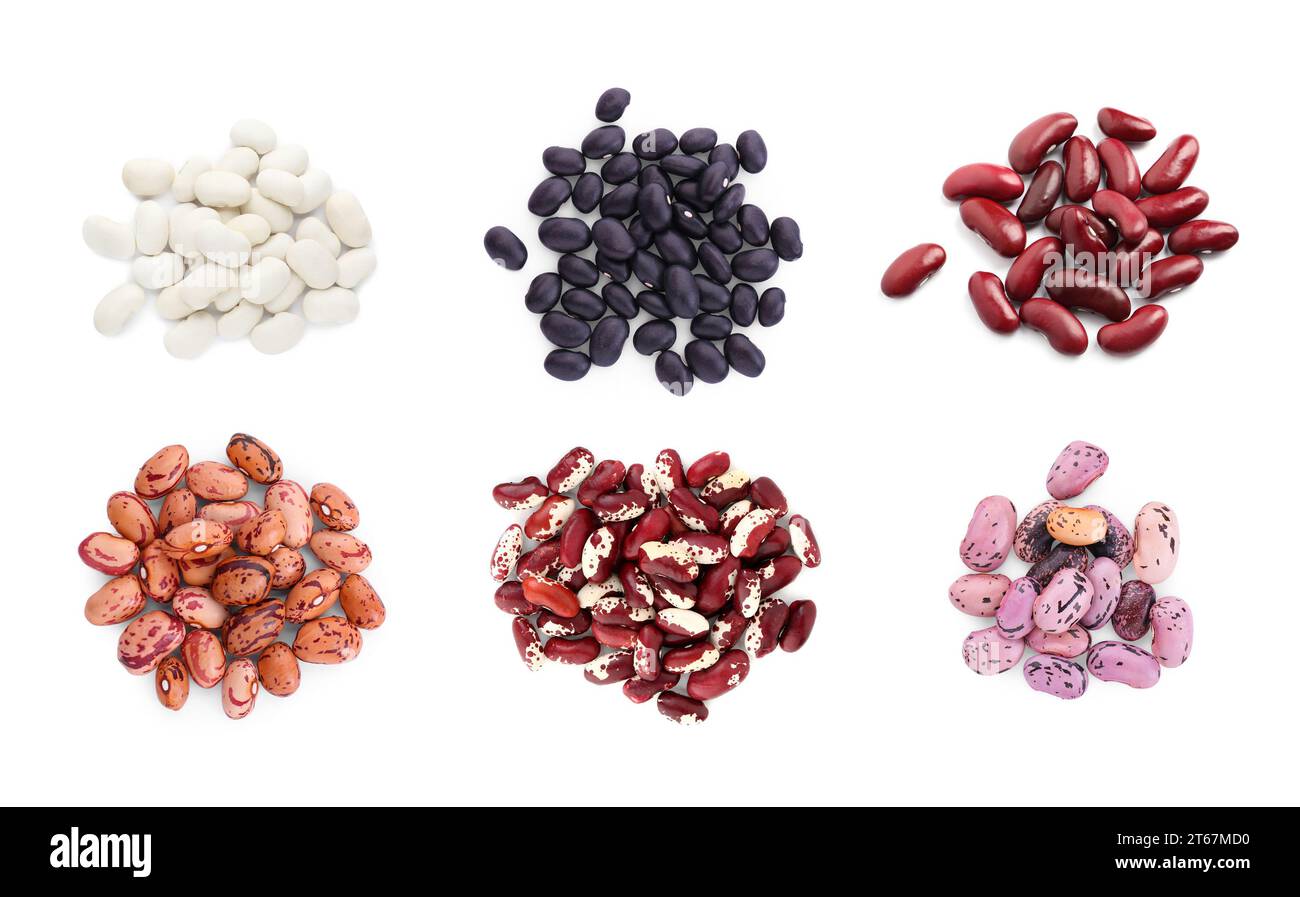 Different raw kidney beans isolated on white, top view Stock Photo - Alamy