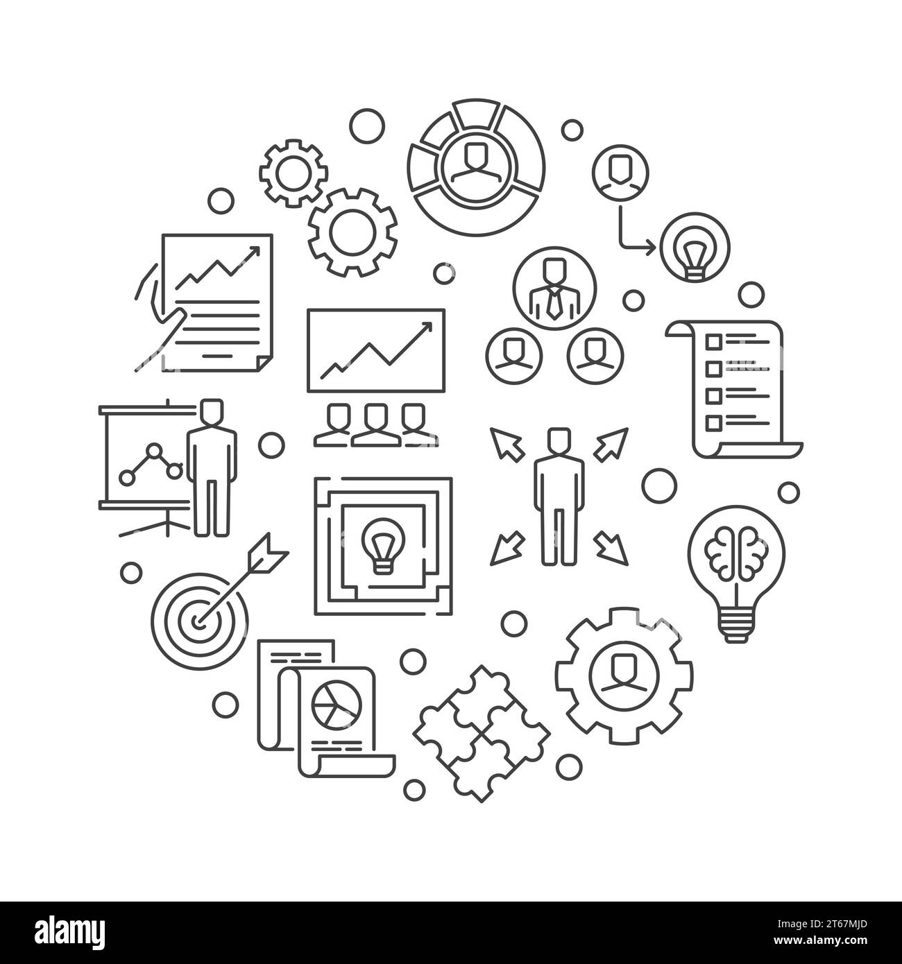 Business Strategy vector concept round illustration in outline style ...