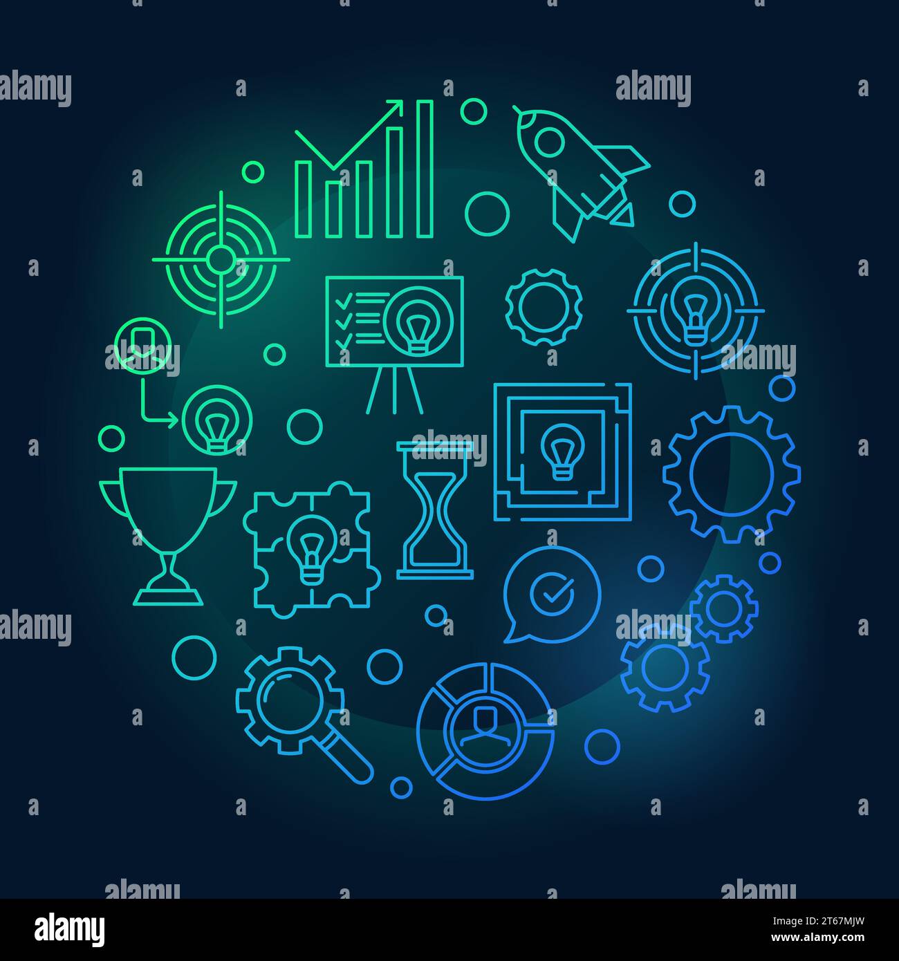 Business Strategy round colored vector illustration in thin line style ...