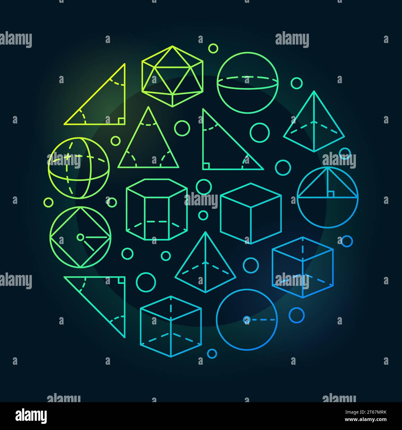 Trigonometry and geometry colorful illustration - vector round linear ...