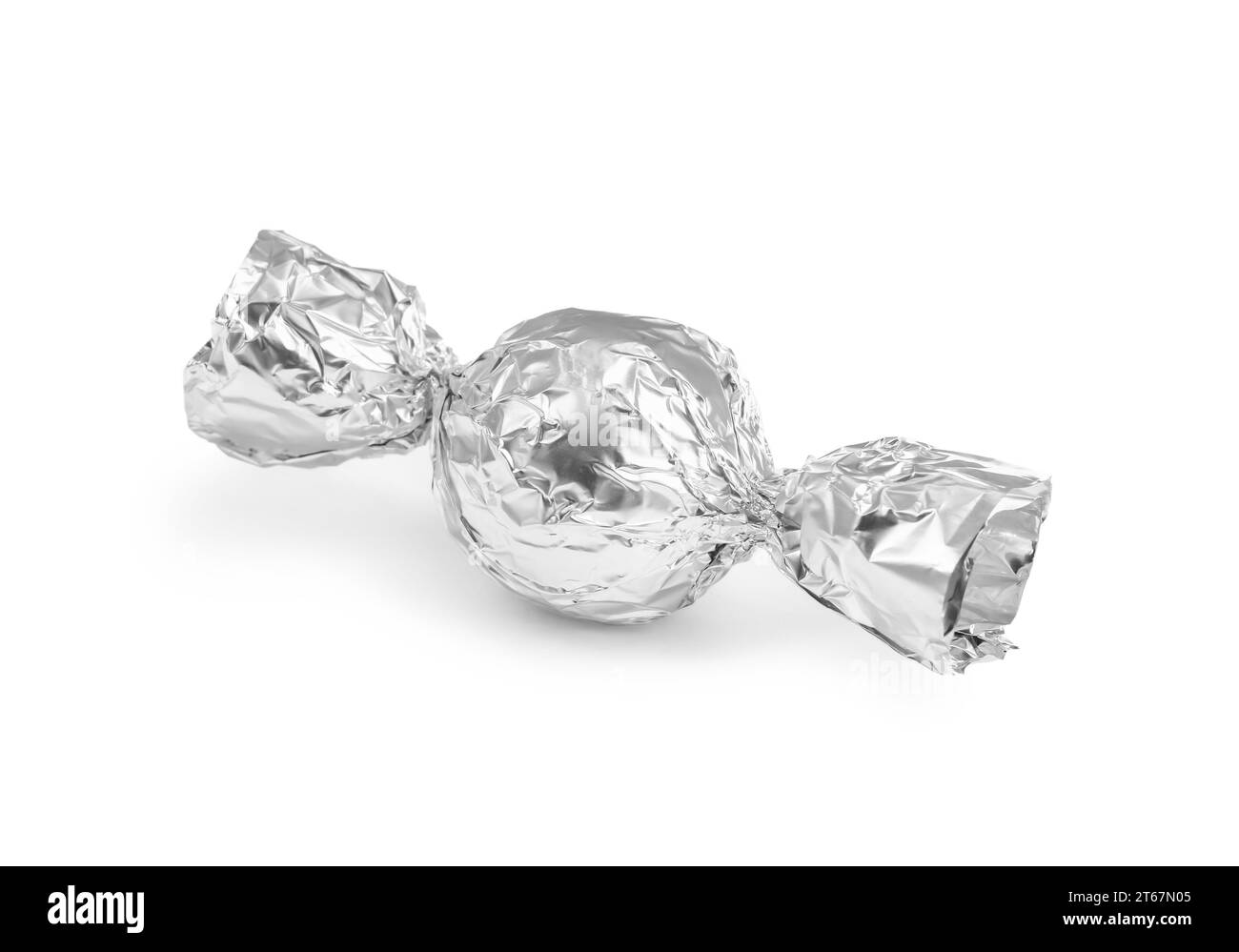 Tasty candy in silver wrapper isolated on white Stock Photo - Alamy