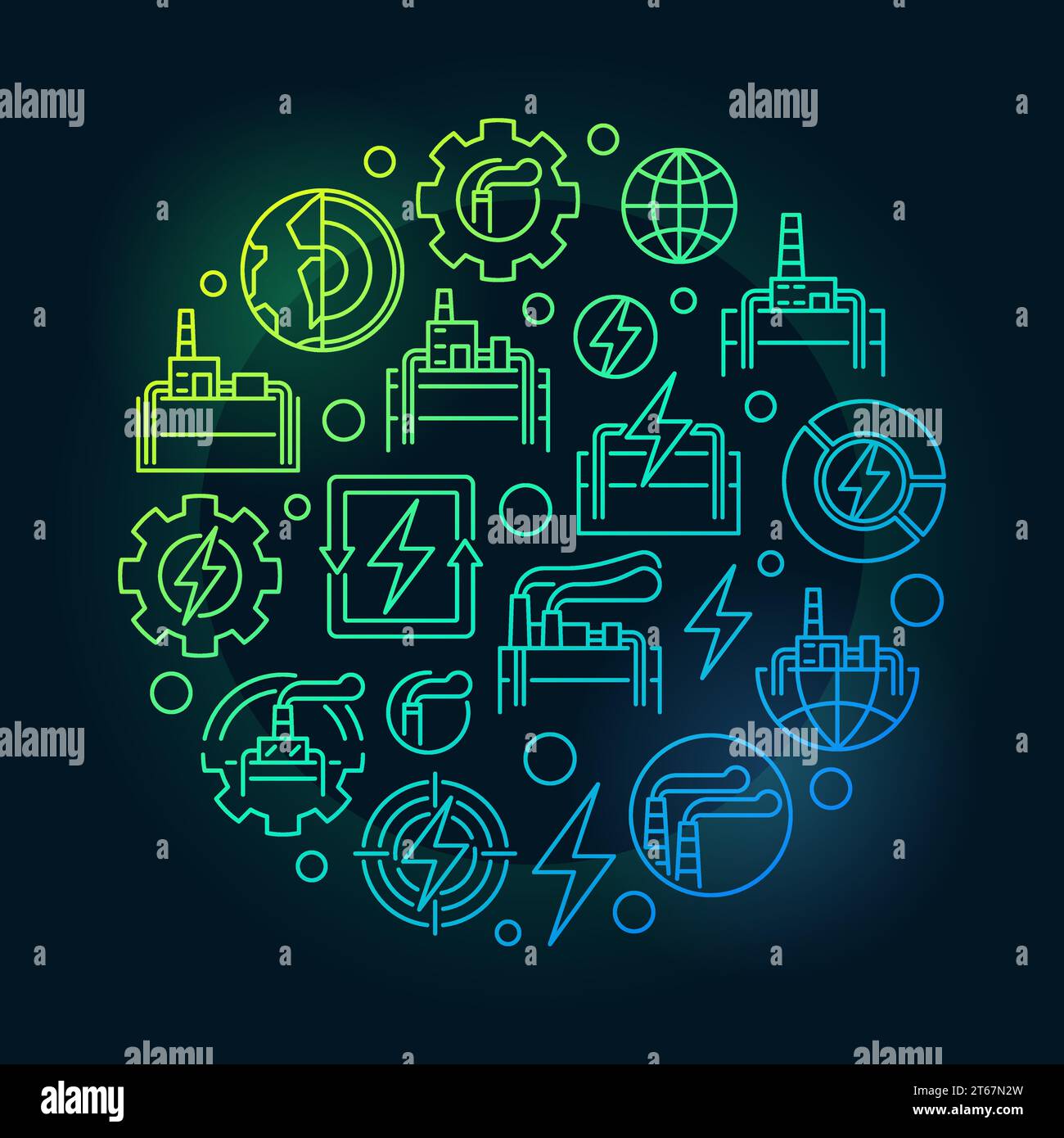 Geothermal power circular green illustration. Vector round industrial ...