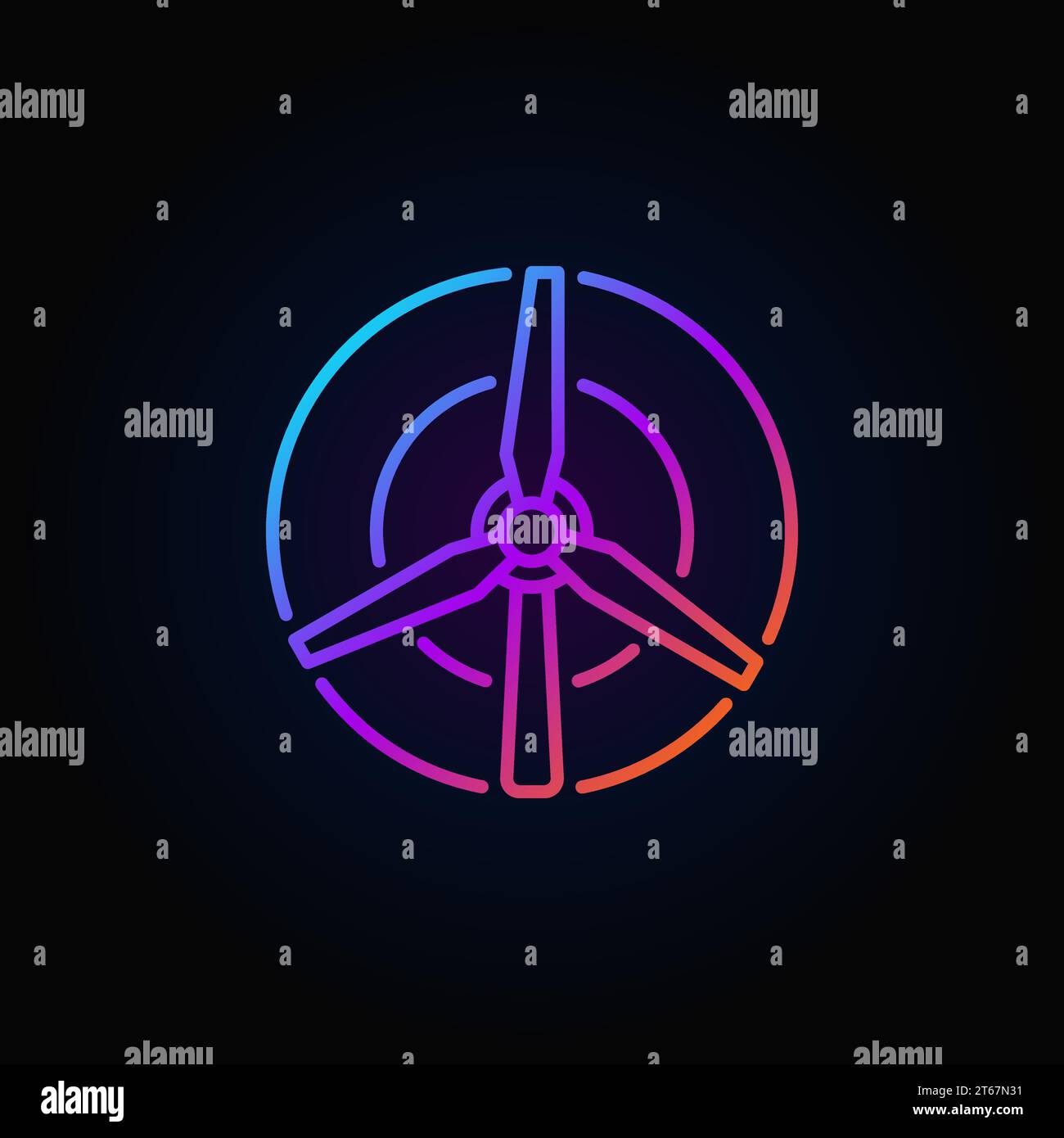 Vector wind turbine colorful icon or symbol in thin line style on dark ...