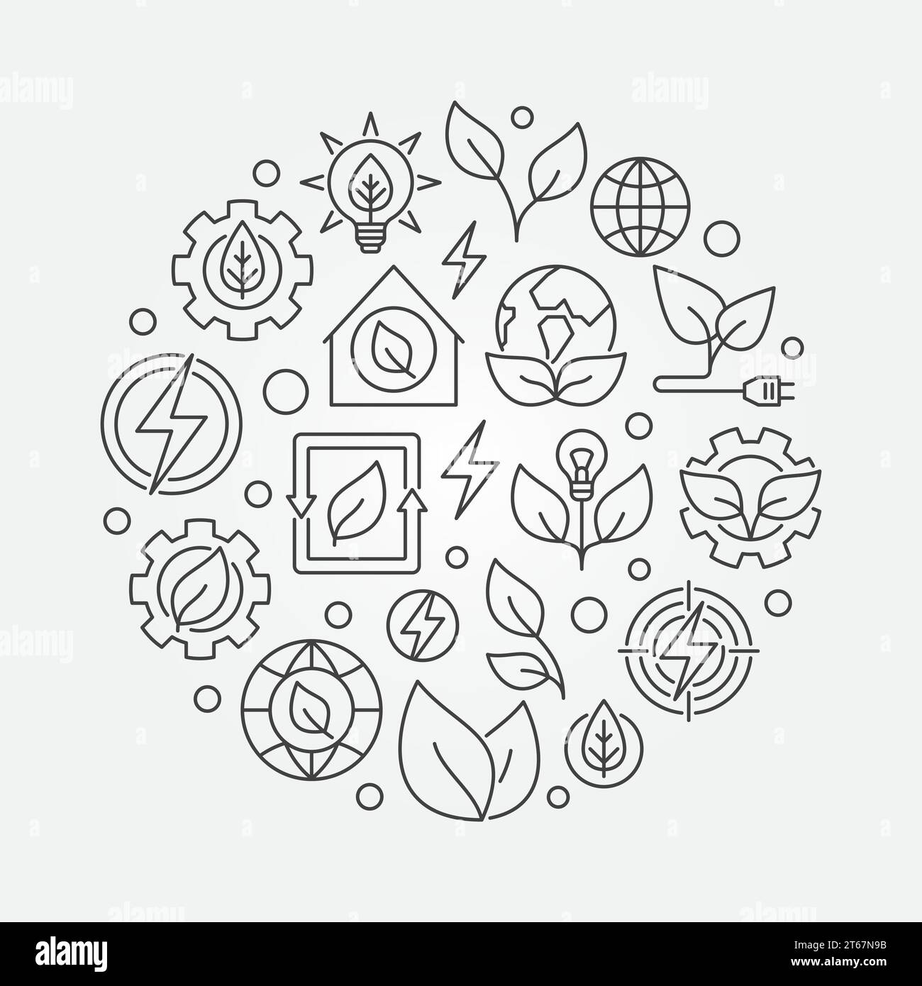 Green energy outline illustration. Vector round bio energy concept ...