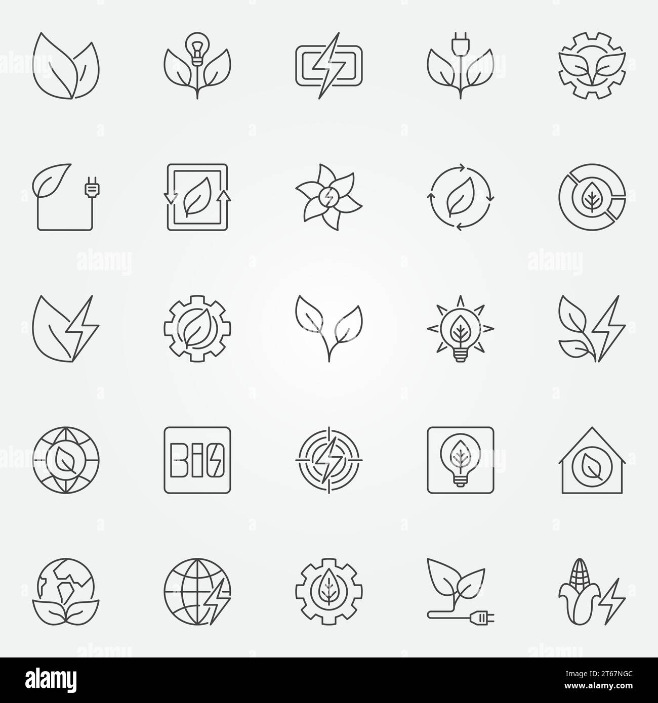 Bioenergy icons set - vector renewable energy and electricity concept ...