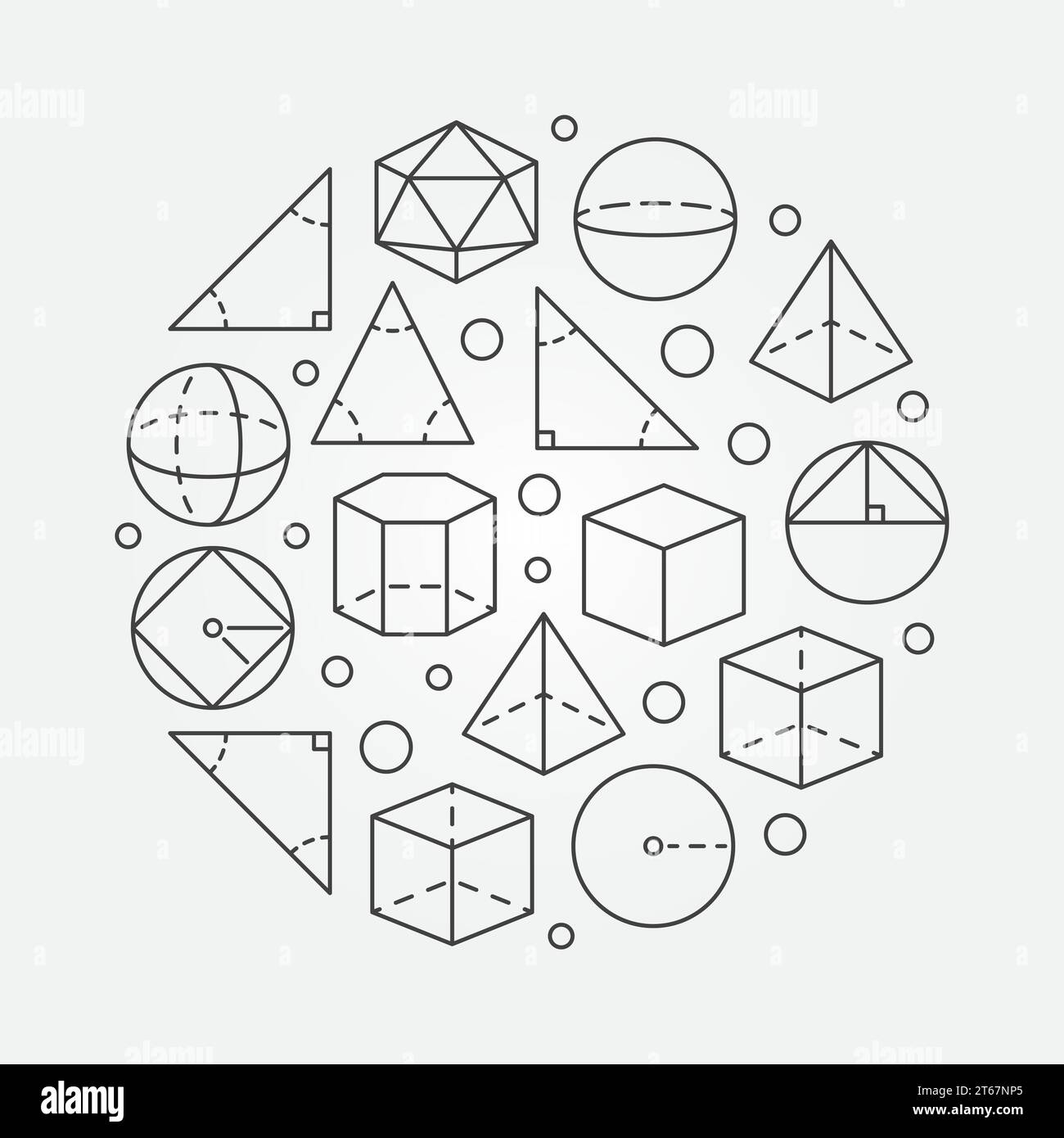 Trigonometry and geometry illustration - vector round outline science ...