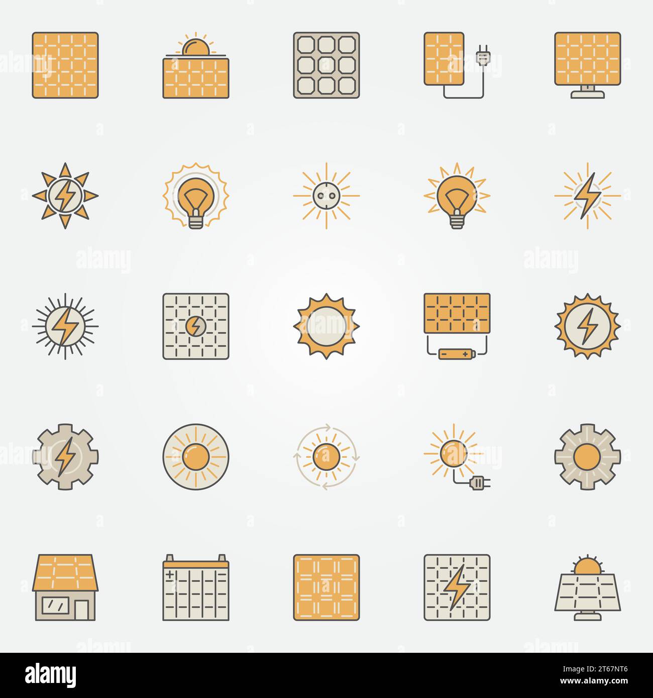 Solar energy colorful icons - vector creative sun and solar panels ...