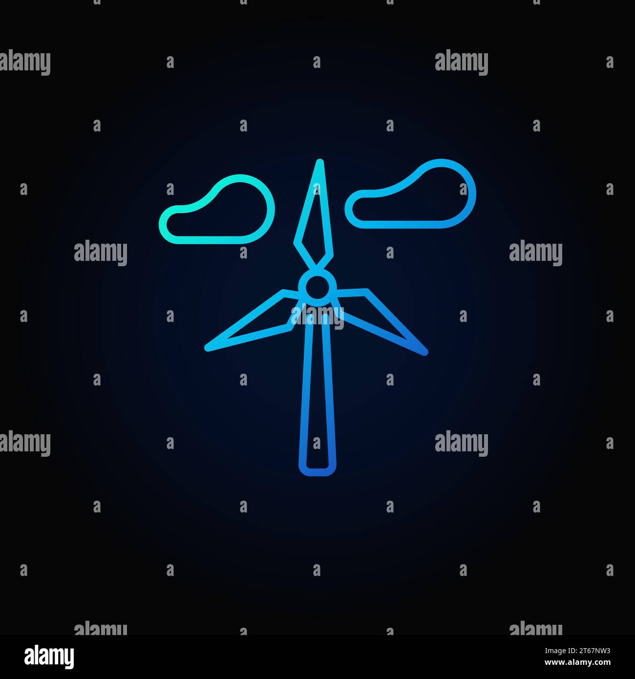 Wind generator colorful icon. Vector wind turbine and clouds thin line ...