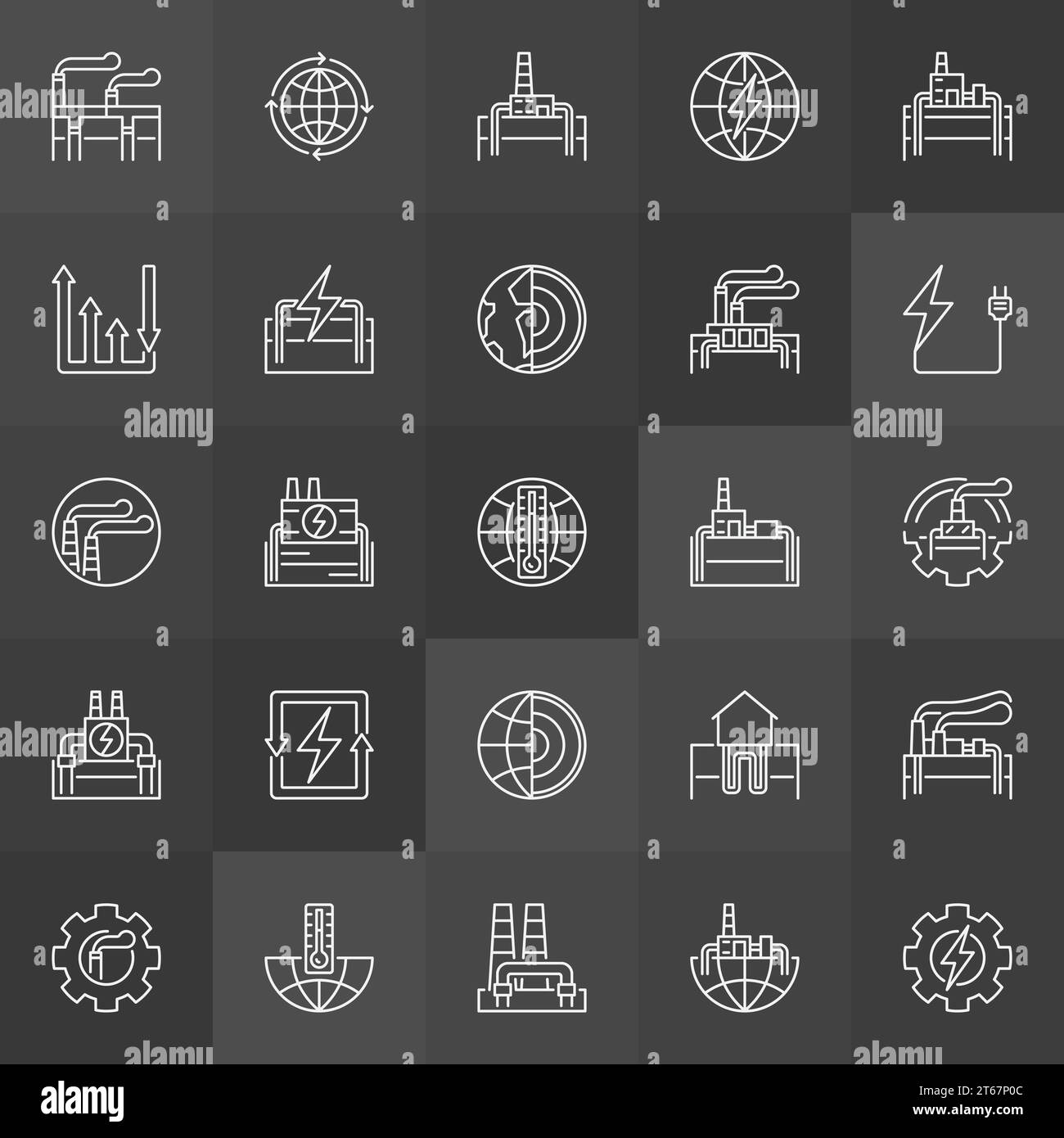 Geothermal power linear icons. Vector renewable energy, power plants ...