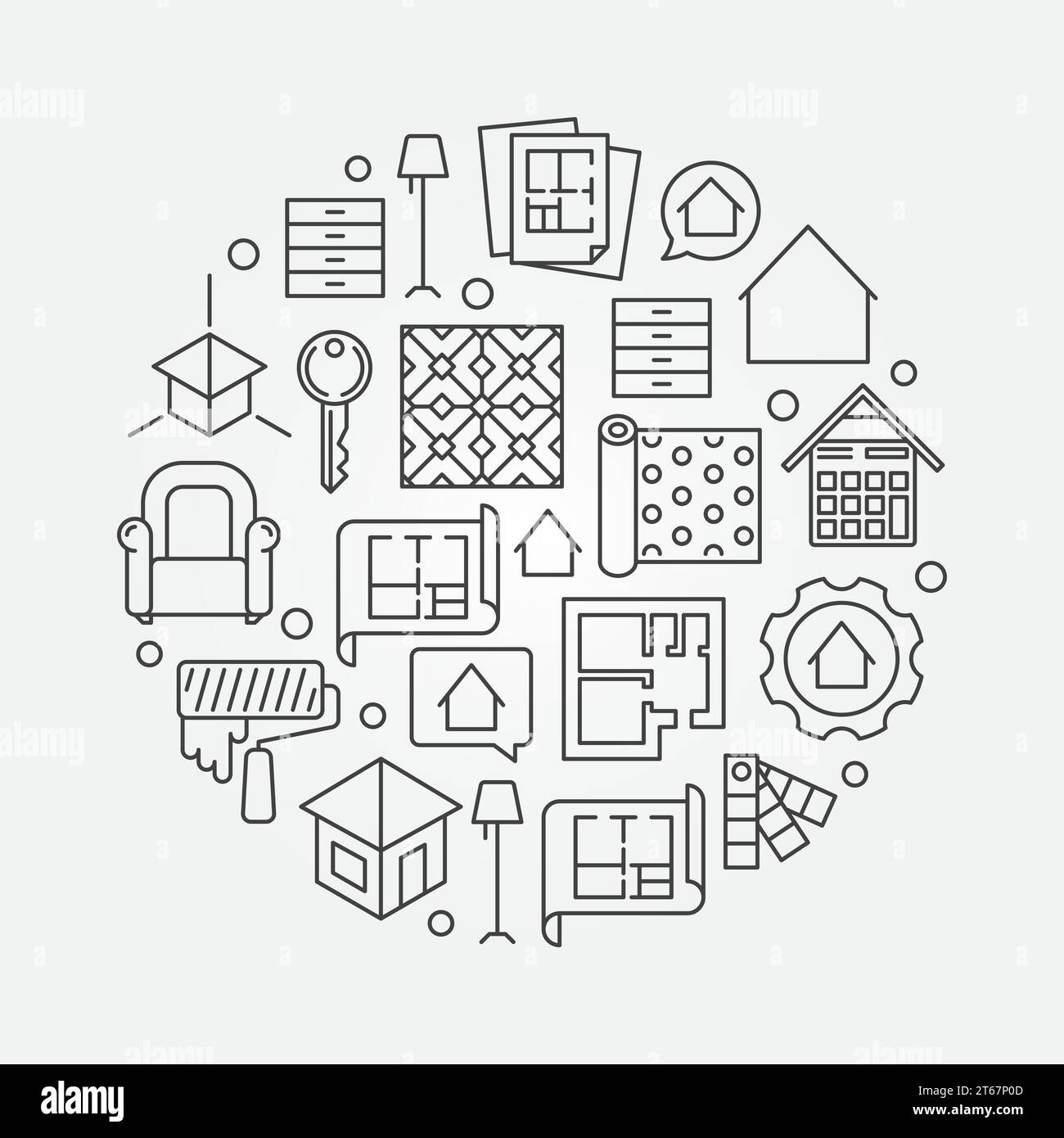 Interior designer circular illustration - vector outline symbol for ...
