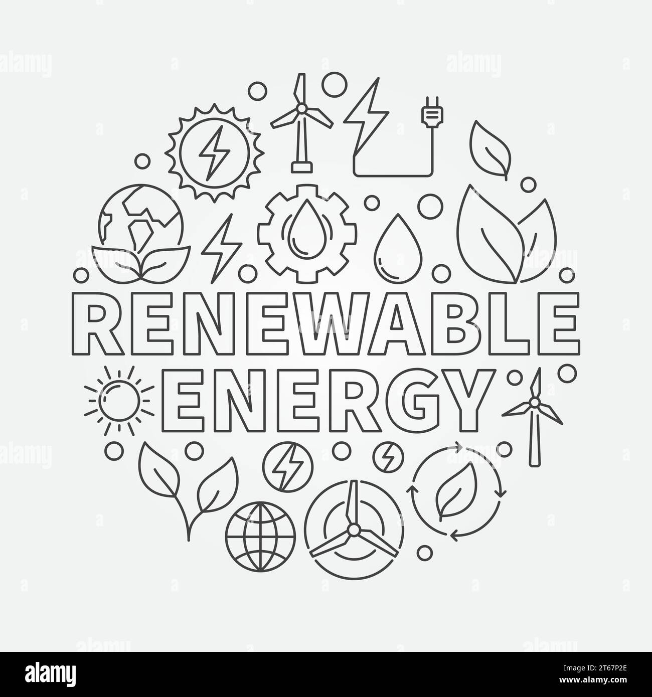 Renewable Energy round outline illustration. Vector circular symbol ...