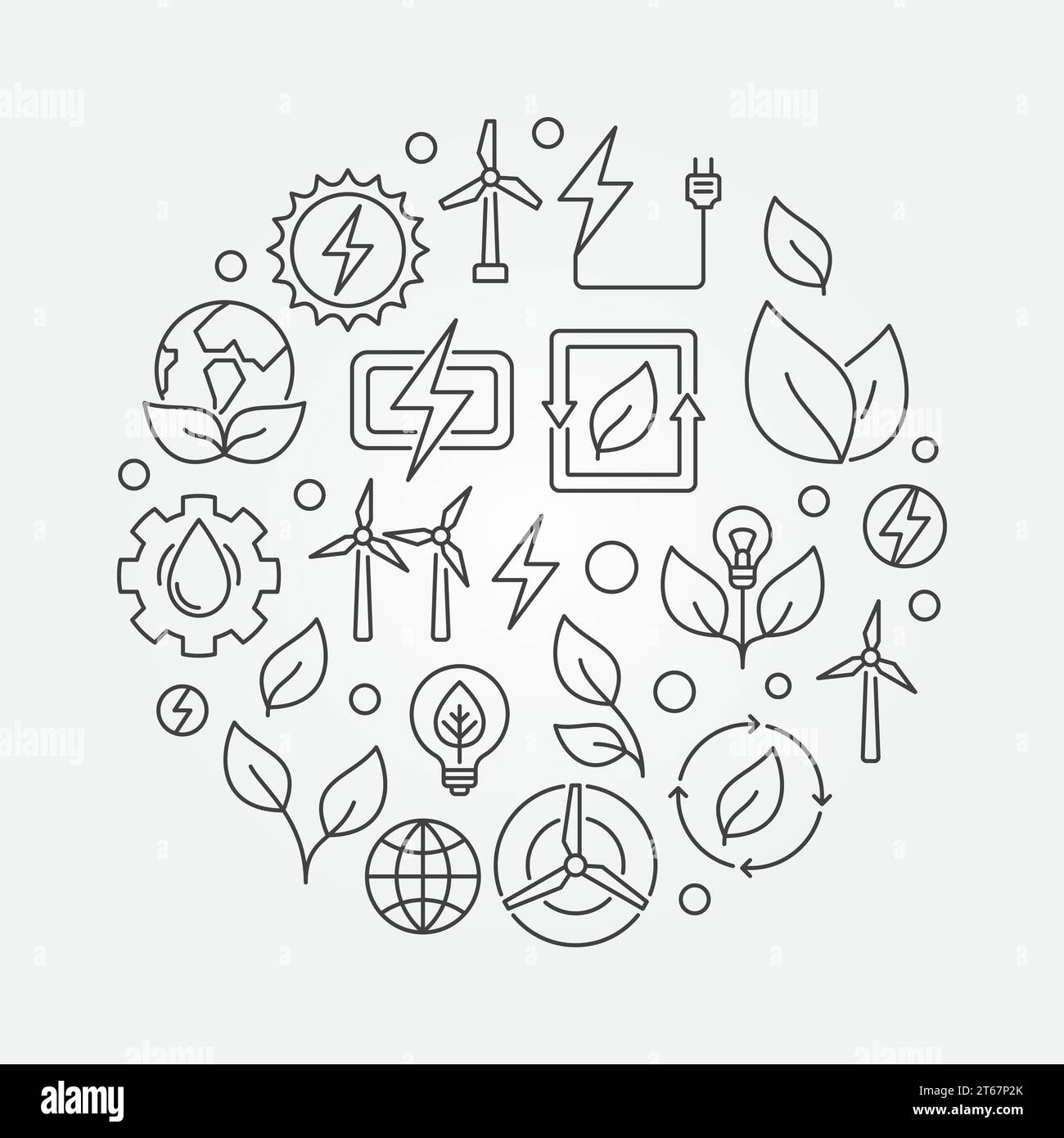 Renewable energy sources illustration - vector round concept symbol ...