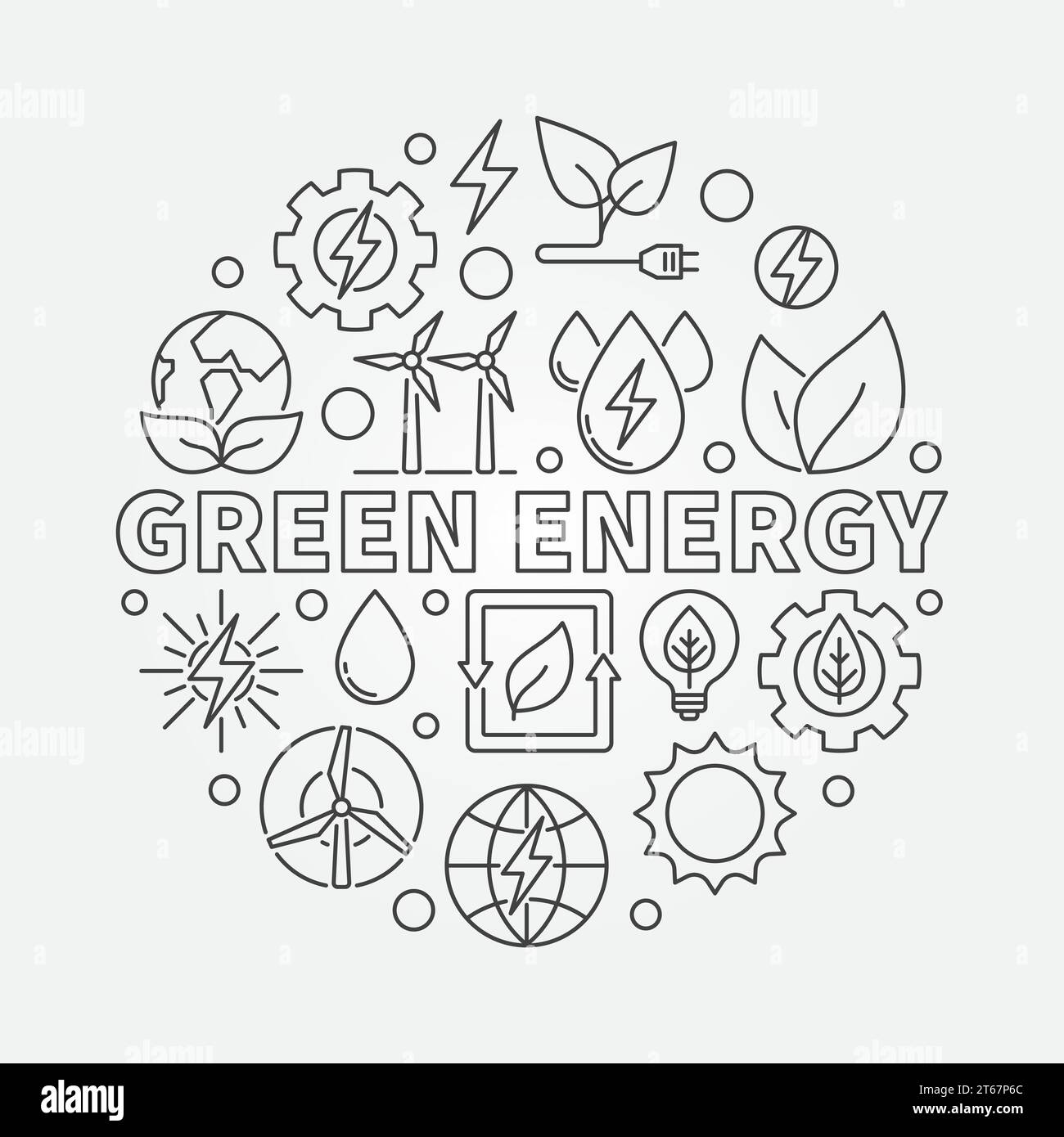 Green energy outline illustration - vector round eco power concept ...