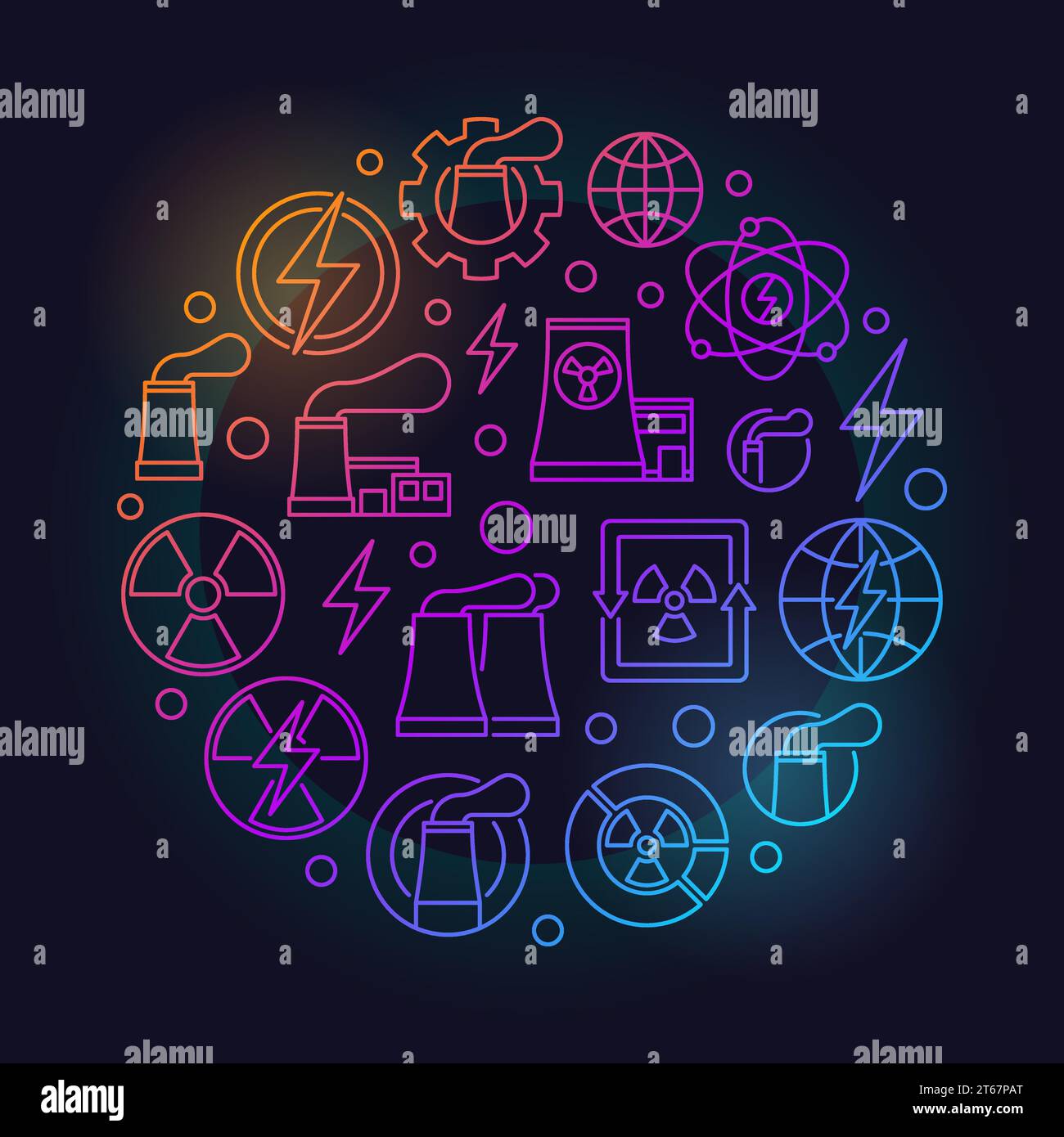 Nuclear power outline colorful illustration. Vector nuclear energy ...
