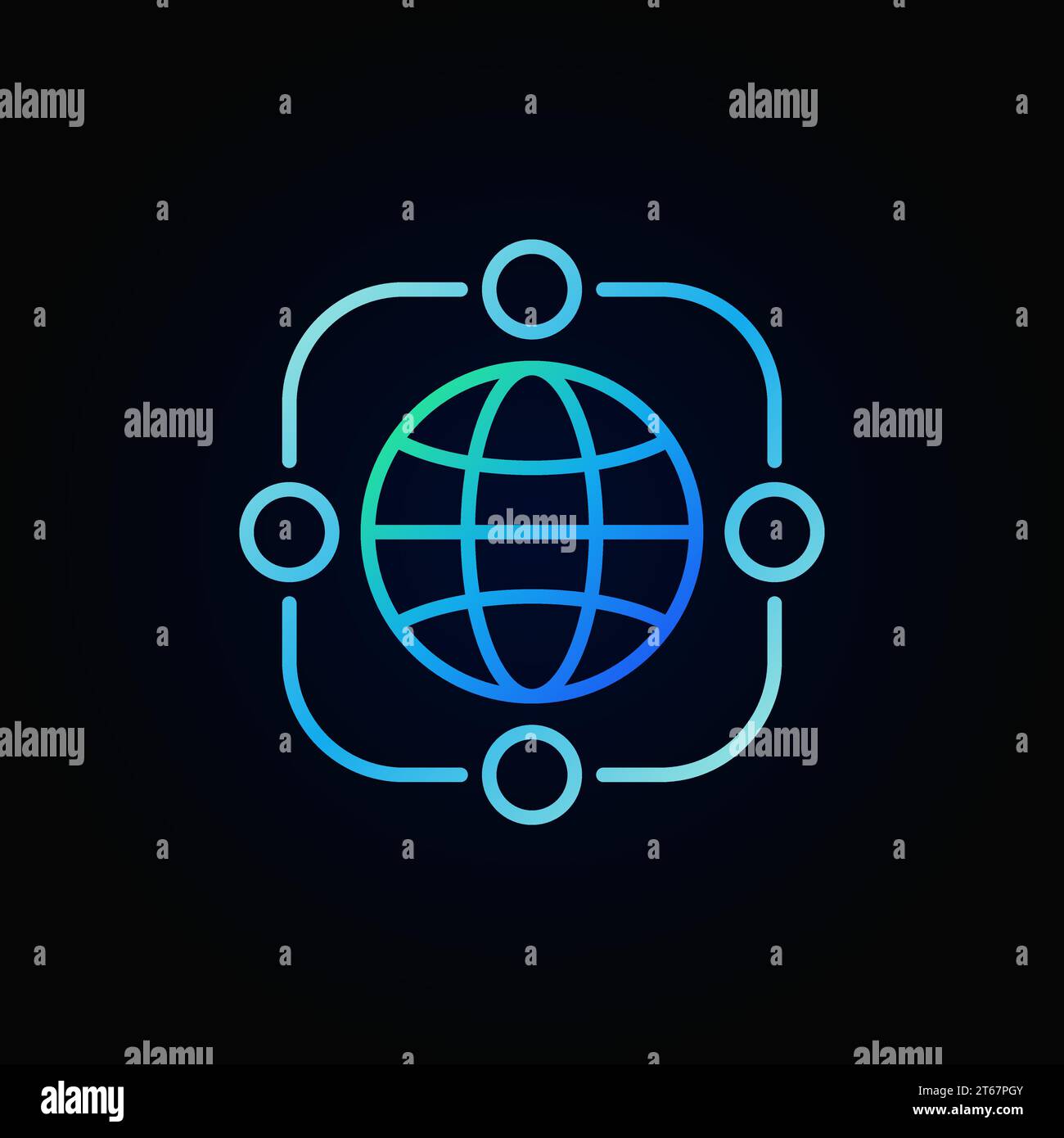 Vector outsourcing blue icon made with earth. Modern symbol in outline ...