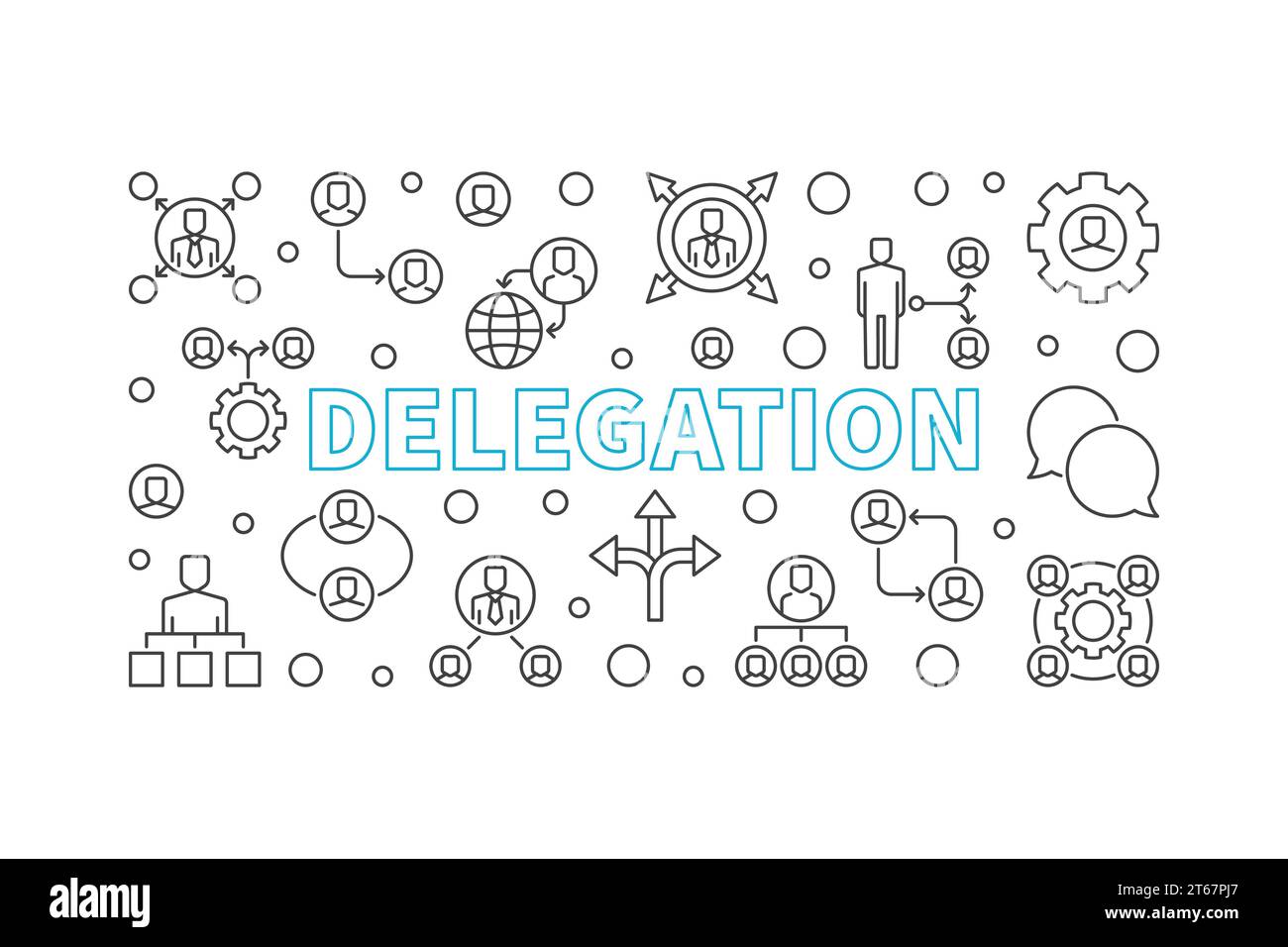 Delegation horizontal illustration. Vector banner made with delegating ...