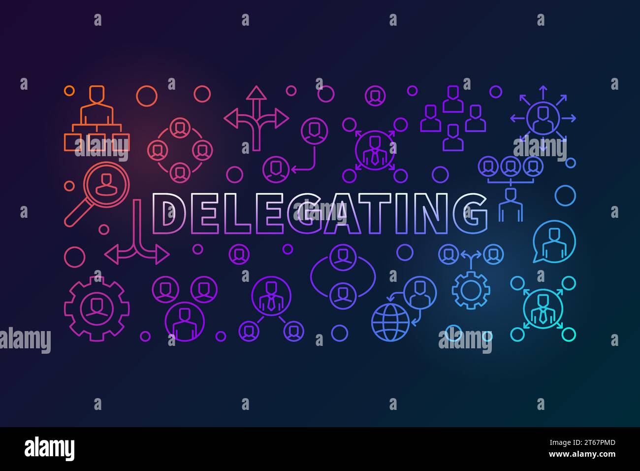 Delegating horizontal bright illustration. Vector banner made with ...