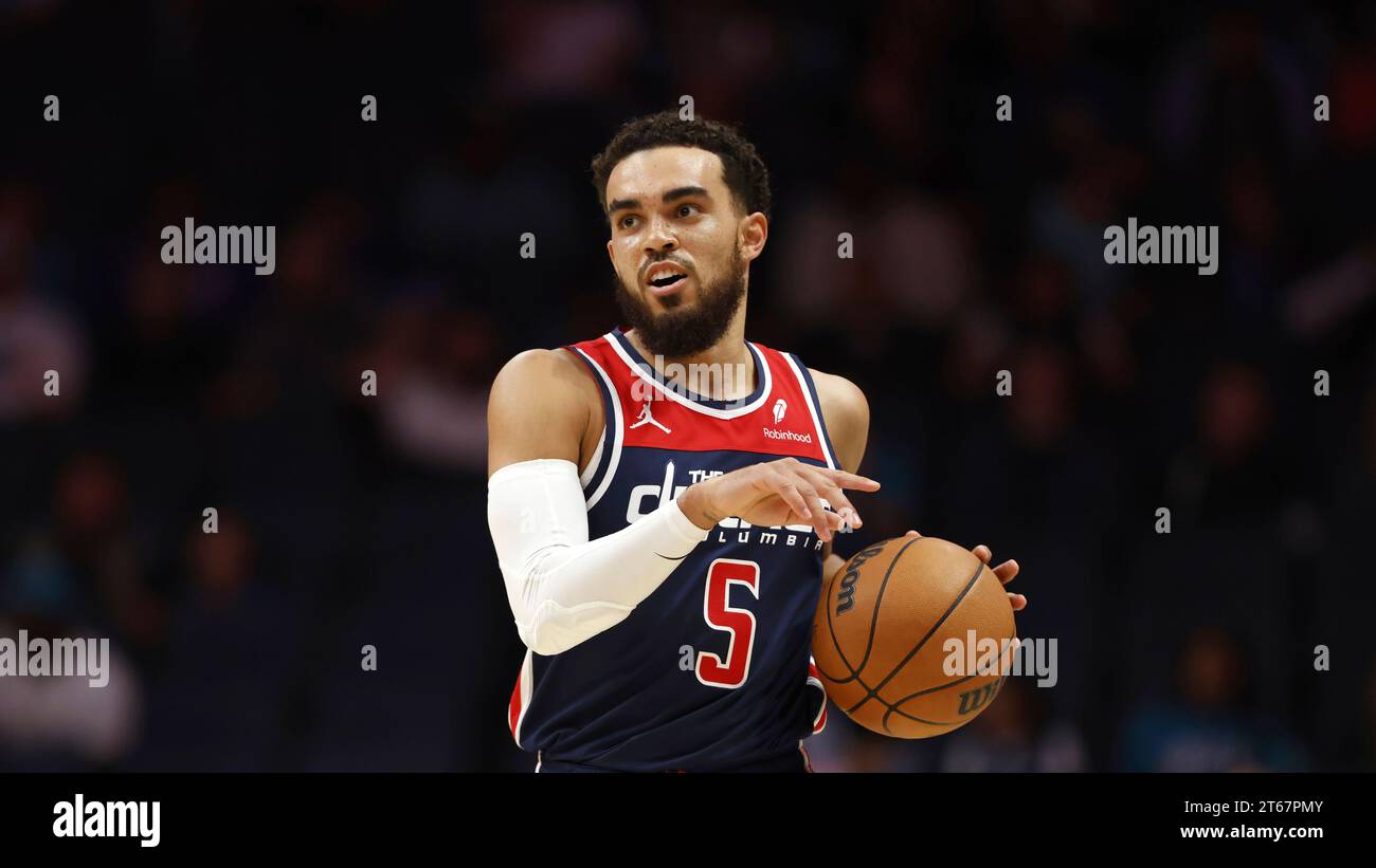 Washington Wizards guard Tyus Jones brings the ball up court against ...