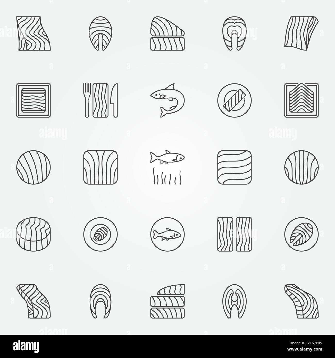 Salmon icons set. Vector collection of a trout or salmon fish steak and ...