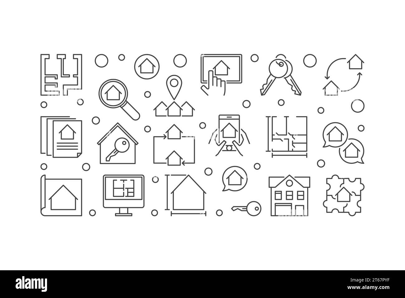 Real Estate outline vector horizontal concept banner or illustration ...