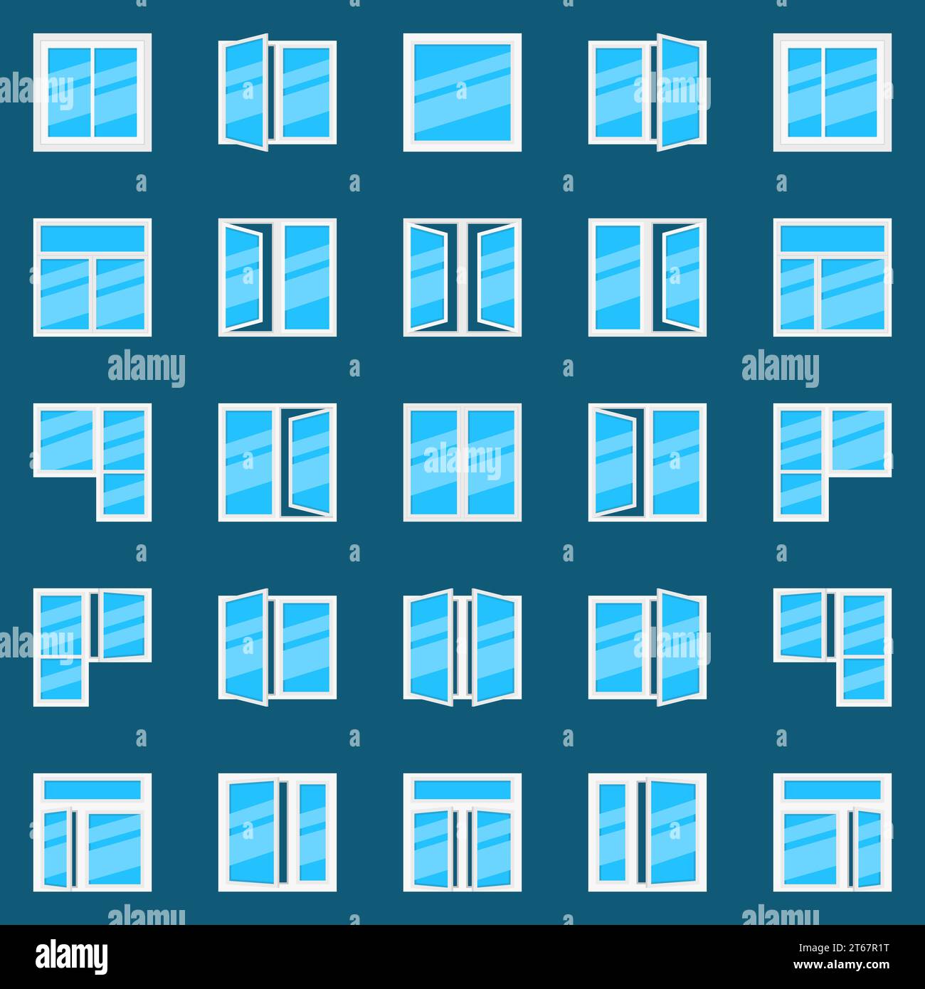 Window flat icons. Vector set of open plastic windows symbols or design ...