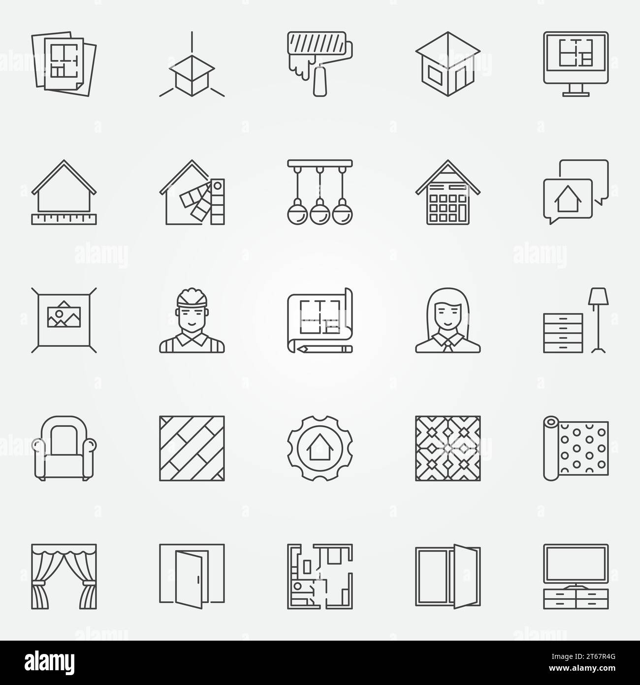 Interior design icons set. Vector architecture symbols for design ...