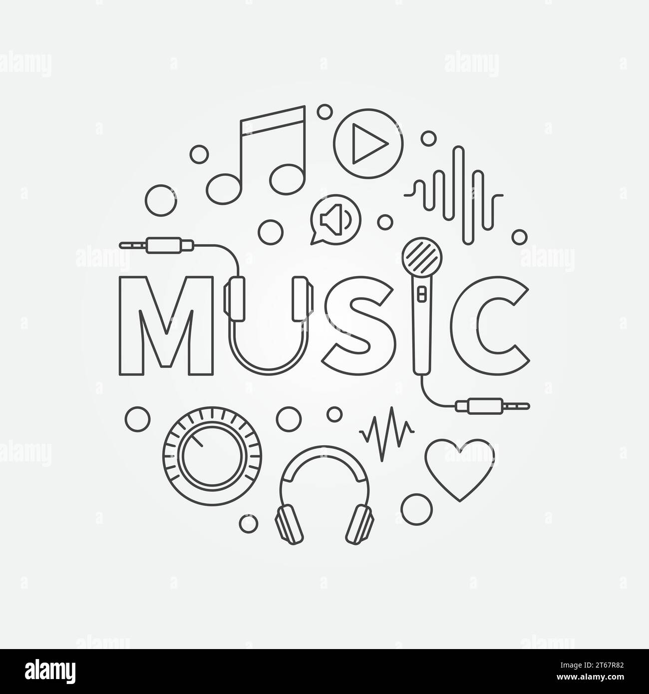 Music modern round vector illustration made with word MUSIC and thin ...