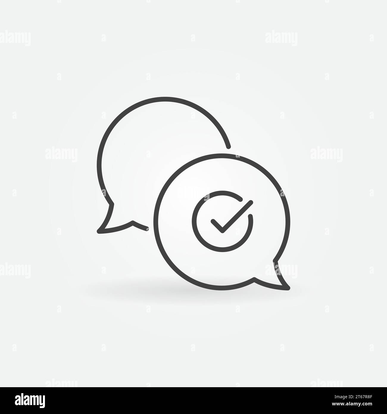 Check mark in speech-bubble vector icon or symbol in thin line style ...