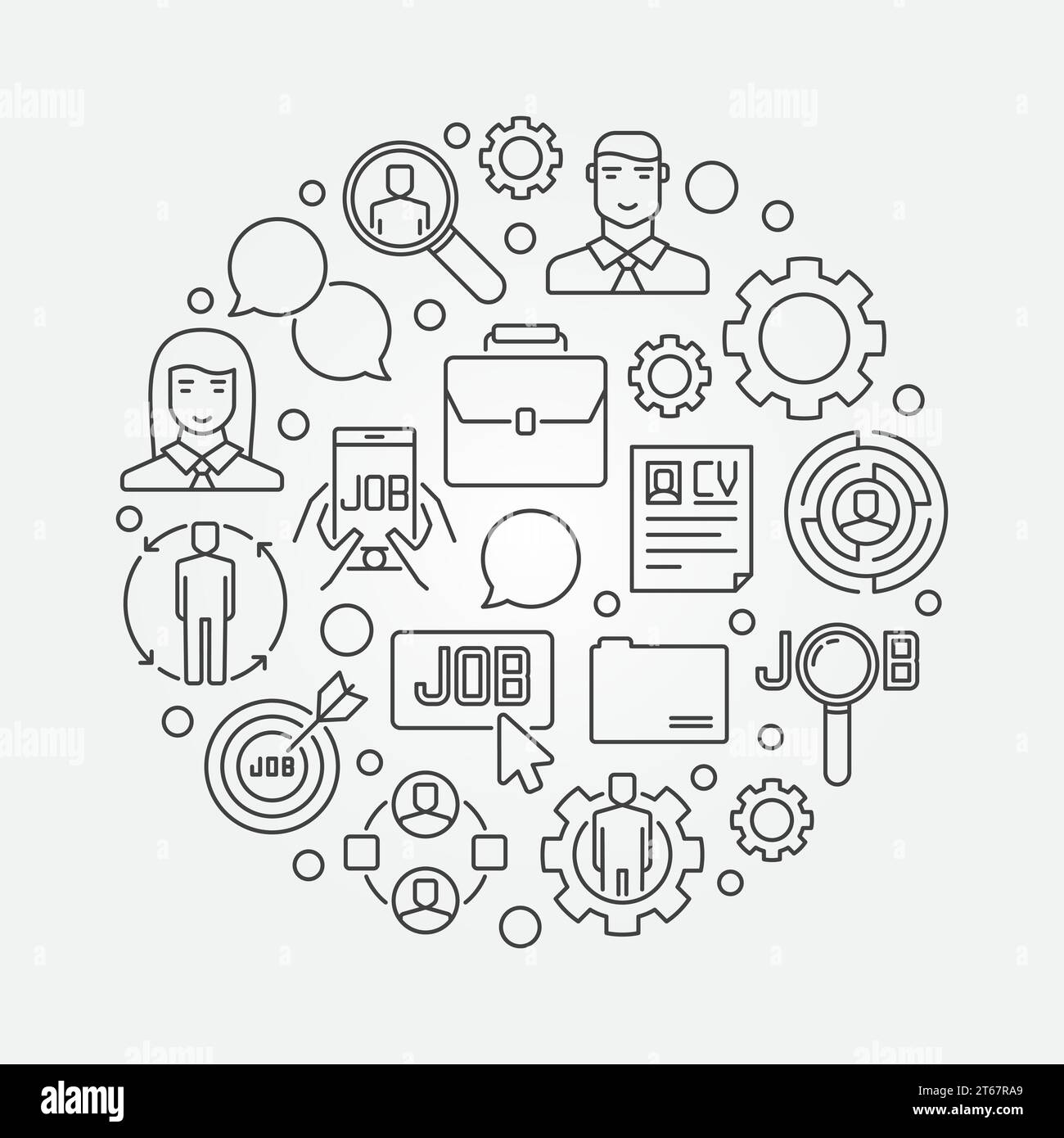 Find a job round illustration - vector circular symbol made with thin ...