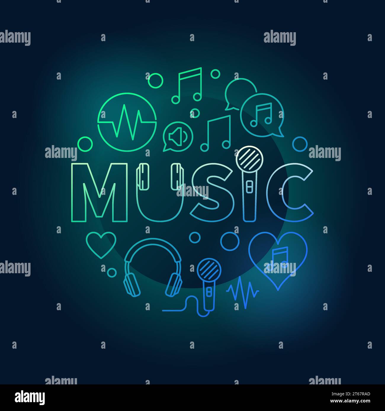 Word Music with outline icons in circle shape. Vector colored and ...