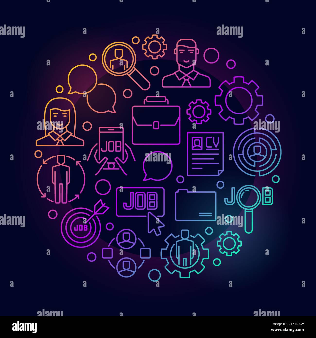 Find a job bright illustration - vector round symbol made with thin ...