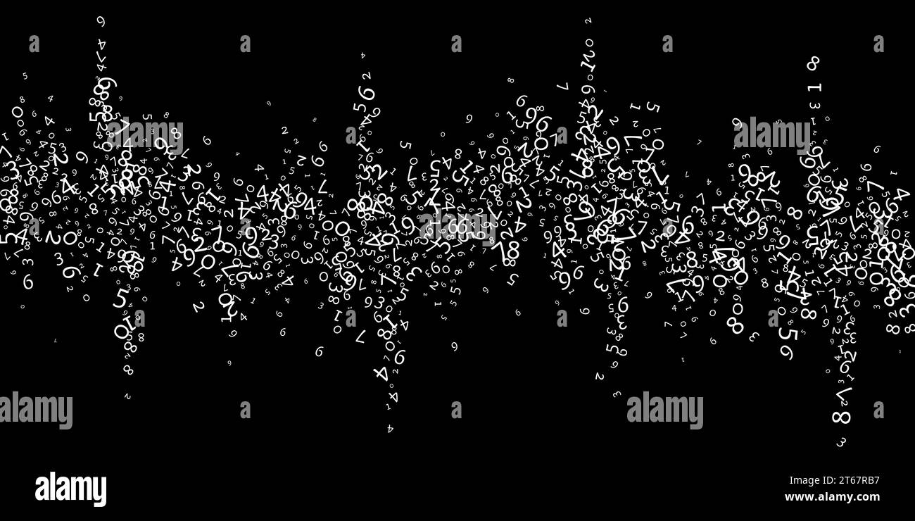 Falling numbers, big data concept. Binary white messy flying digits ...