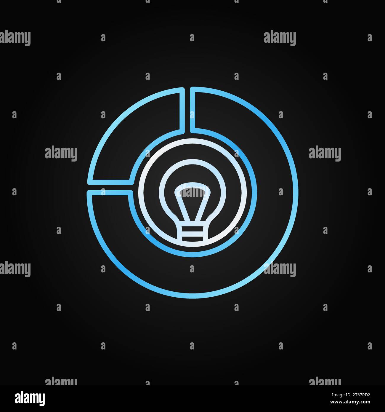 Light bulb inside pie chart vector outline icon on dark background ...