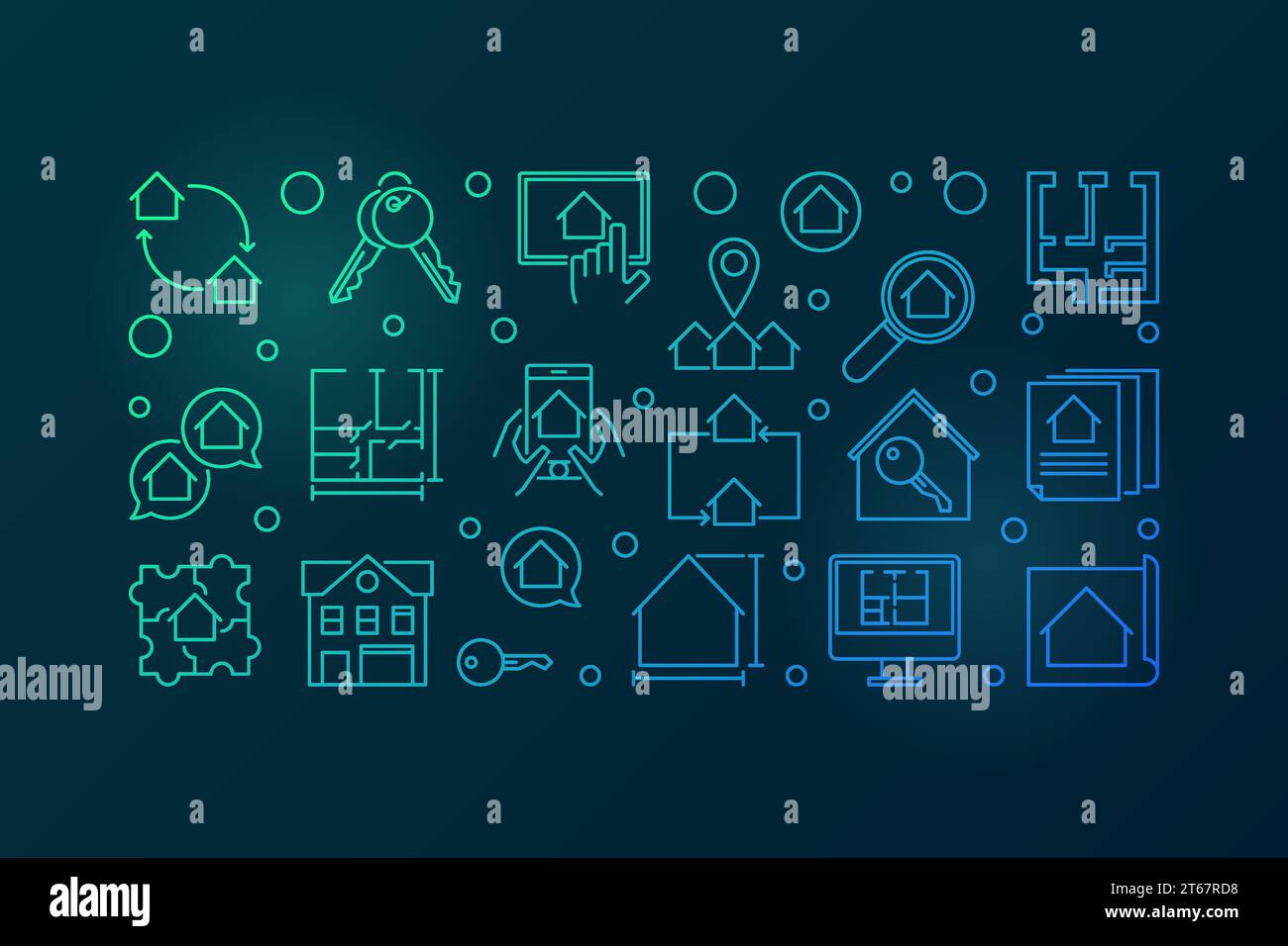 Real Estate outline vector colored horizontal concept banner or ...