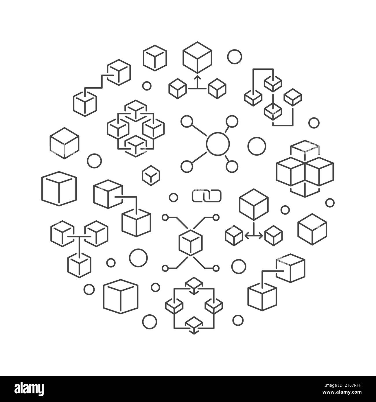 Blockchain or cryptocurrency vector illustration in circle shape. Block ...