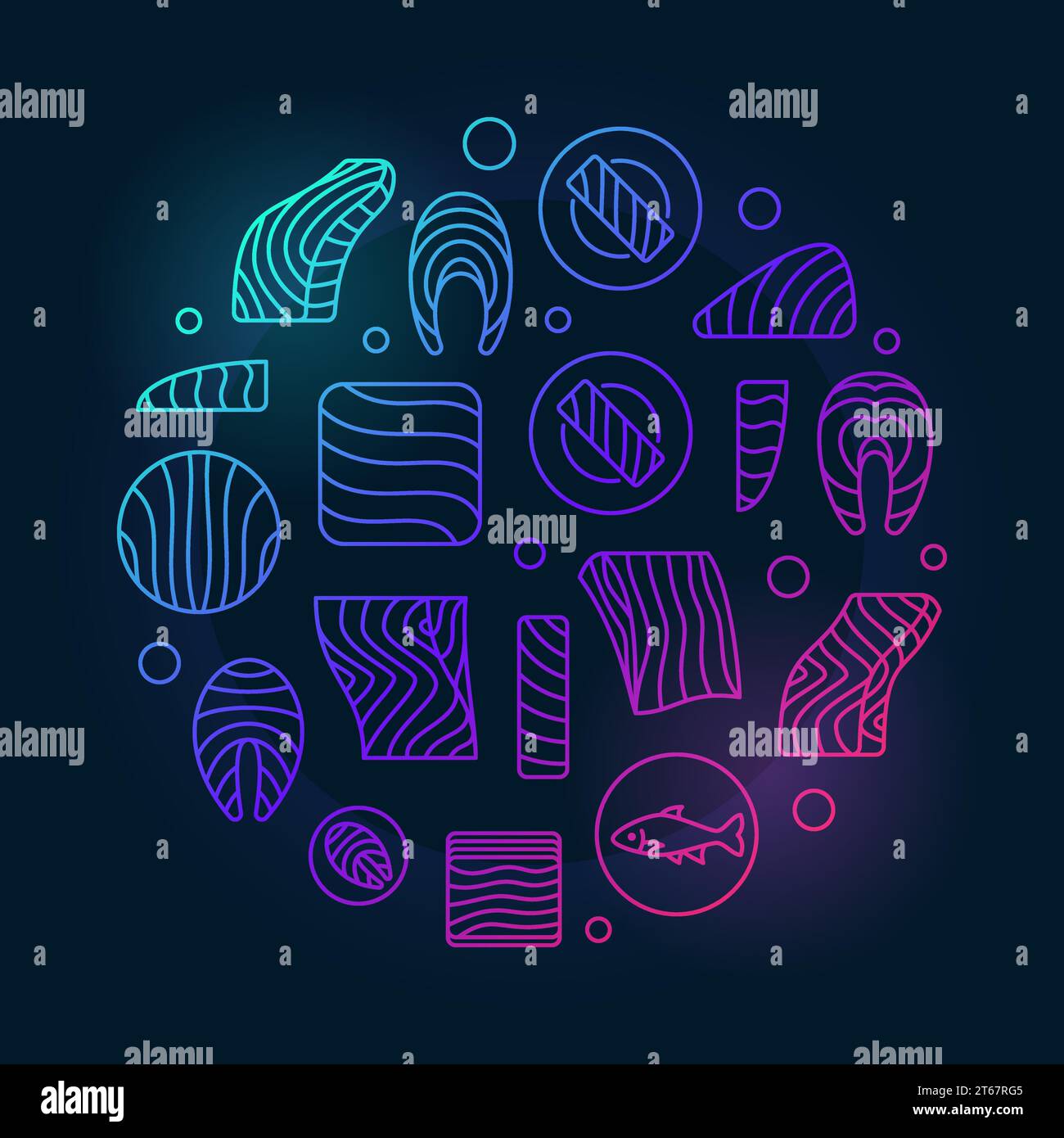 Salmon or trout round creative illustration. Vector fillet, steak and ...