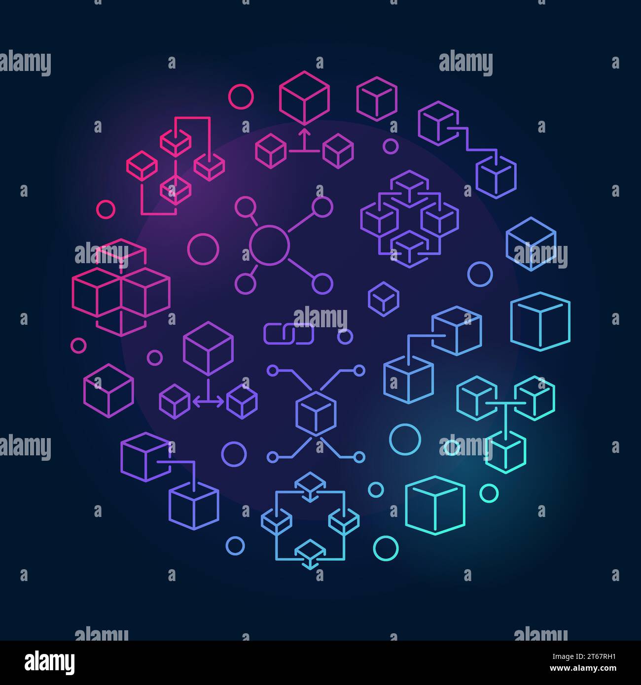 Blockchain or cryptocurrency vector colorful illustration in circular ...